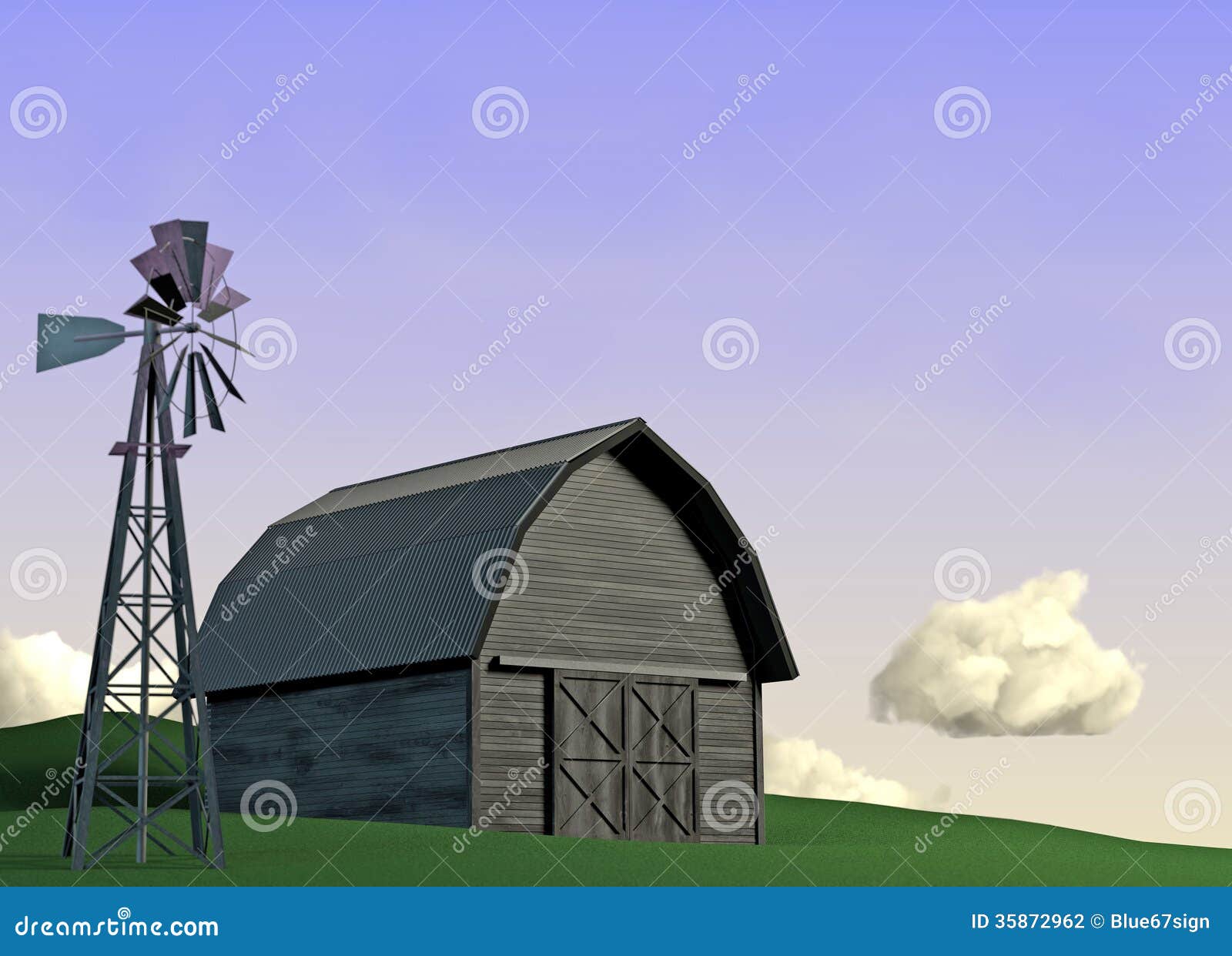 Barn and Windmill Scene stock illustration. Illustration of spring ...