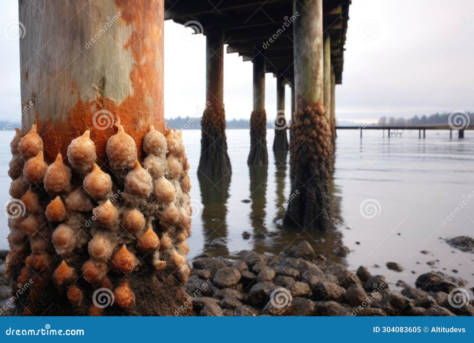 Barnacles on a Pier Piling during High Tide Stock Image - Image of ...