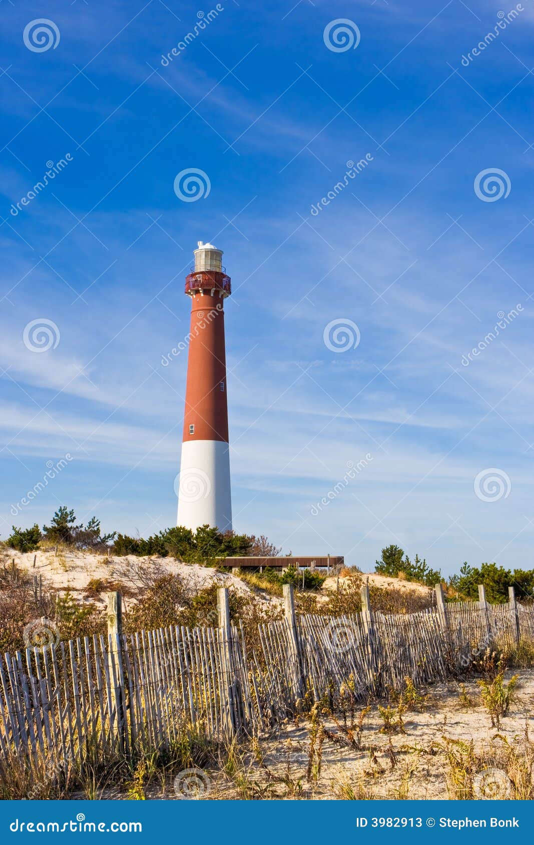 Barnegat Lighthouse stock image. Image of bush, fence - 3982913