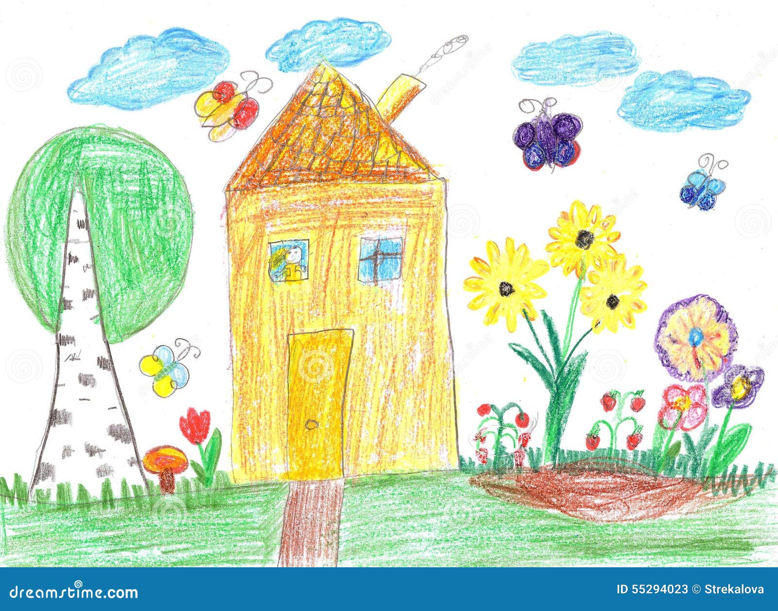 Barnteckning av ett hus stock illustrationer. Illustration av kräk ...