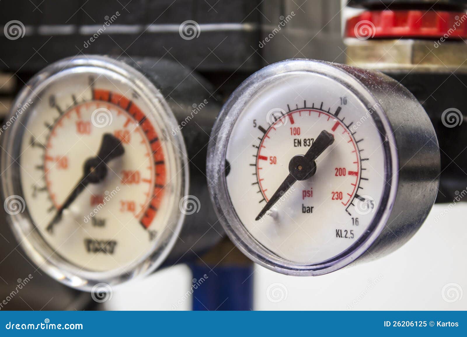 Barometer in Blue Air Compressors Stock Image - Image of needle ...