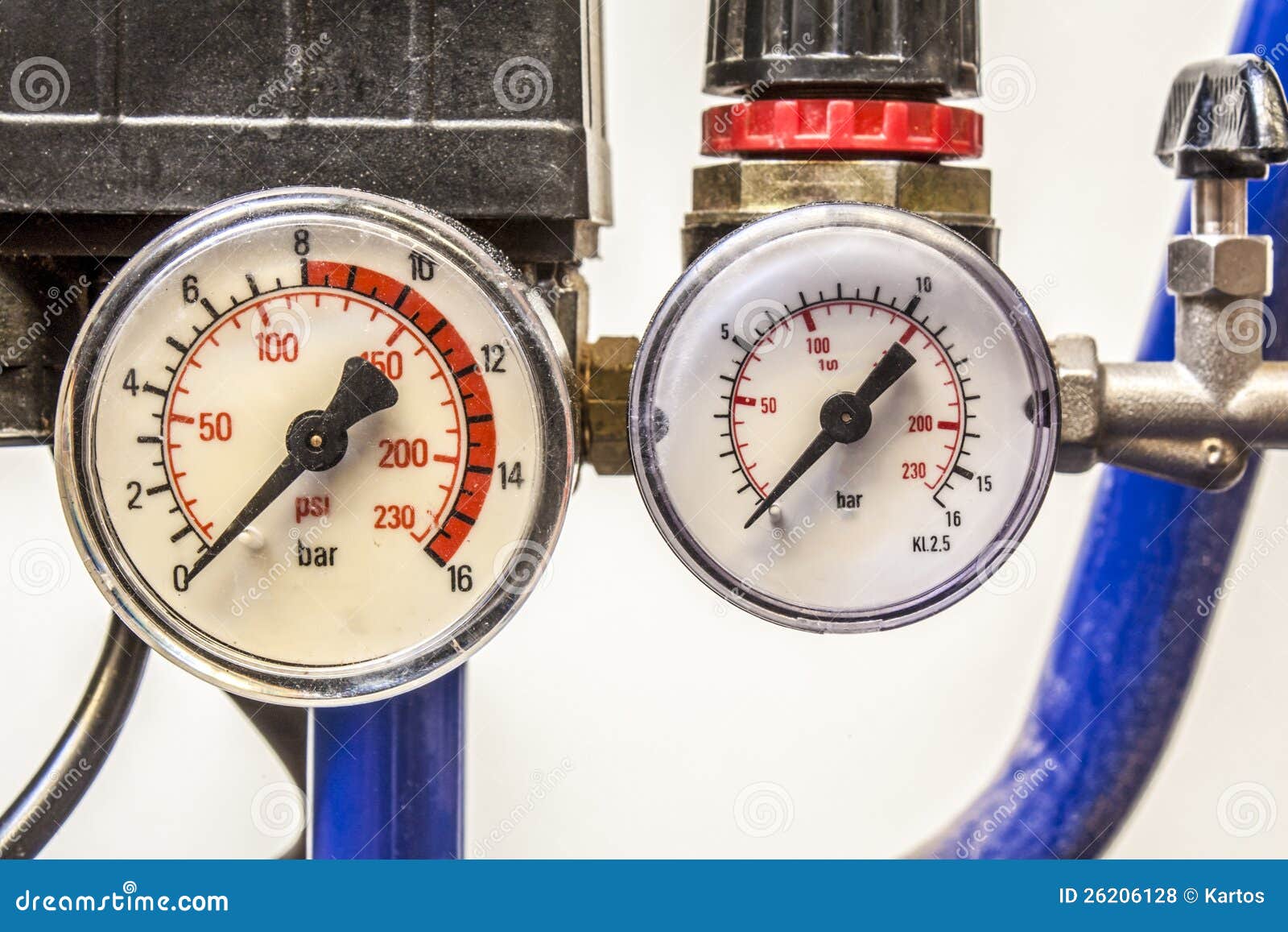 Barometer in Blue Air Compressors Stock Photo - Image of measure, gauge ...