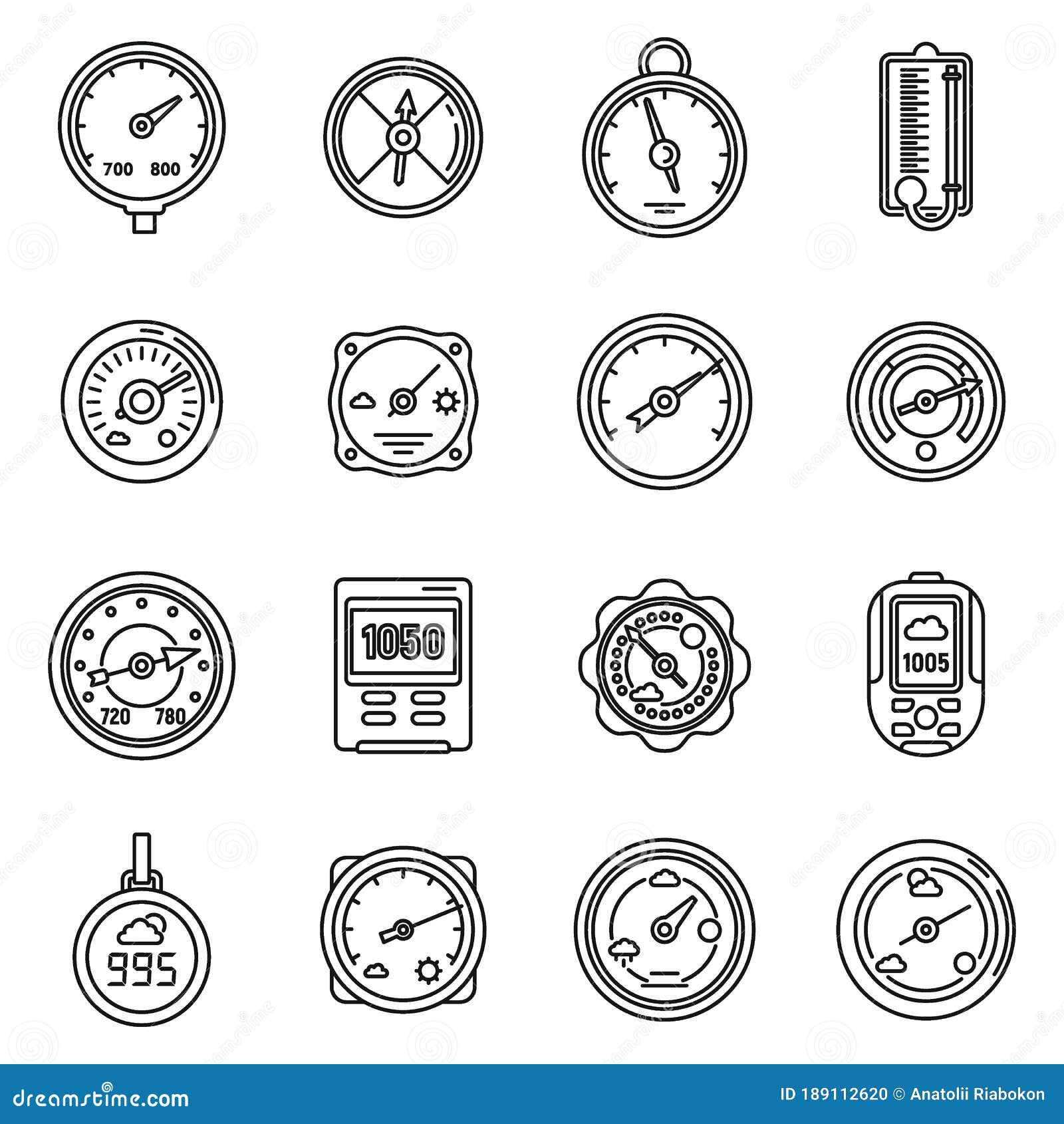 Barometer Control Icons Set, Outline Style Stock Vector - Illustration ...