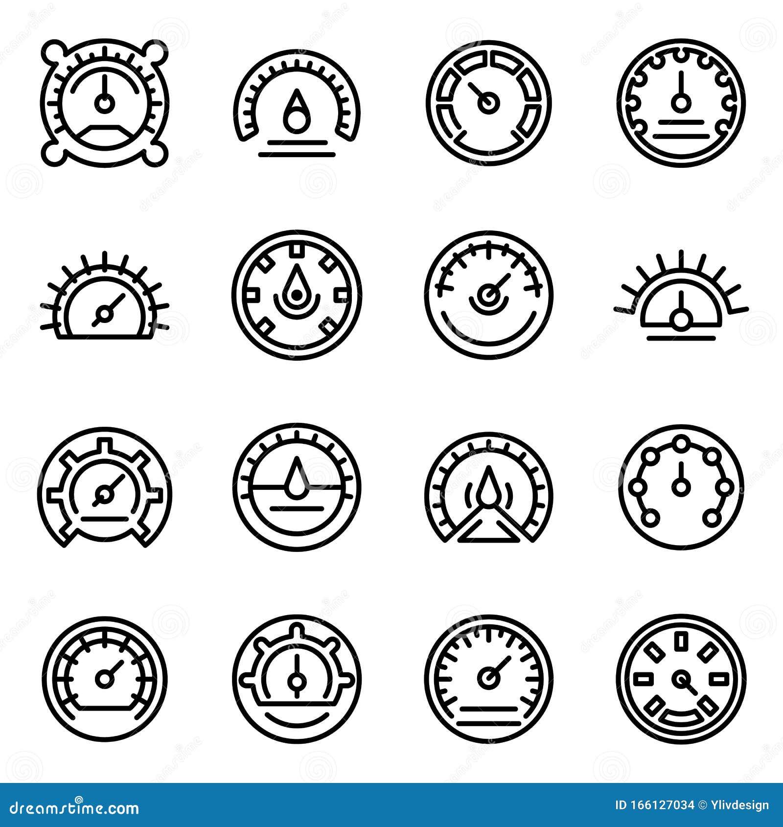 Barometer Icons Set, Outline Style Stock Vector - Illustration of black ...