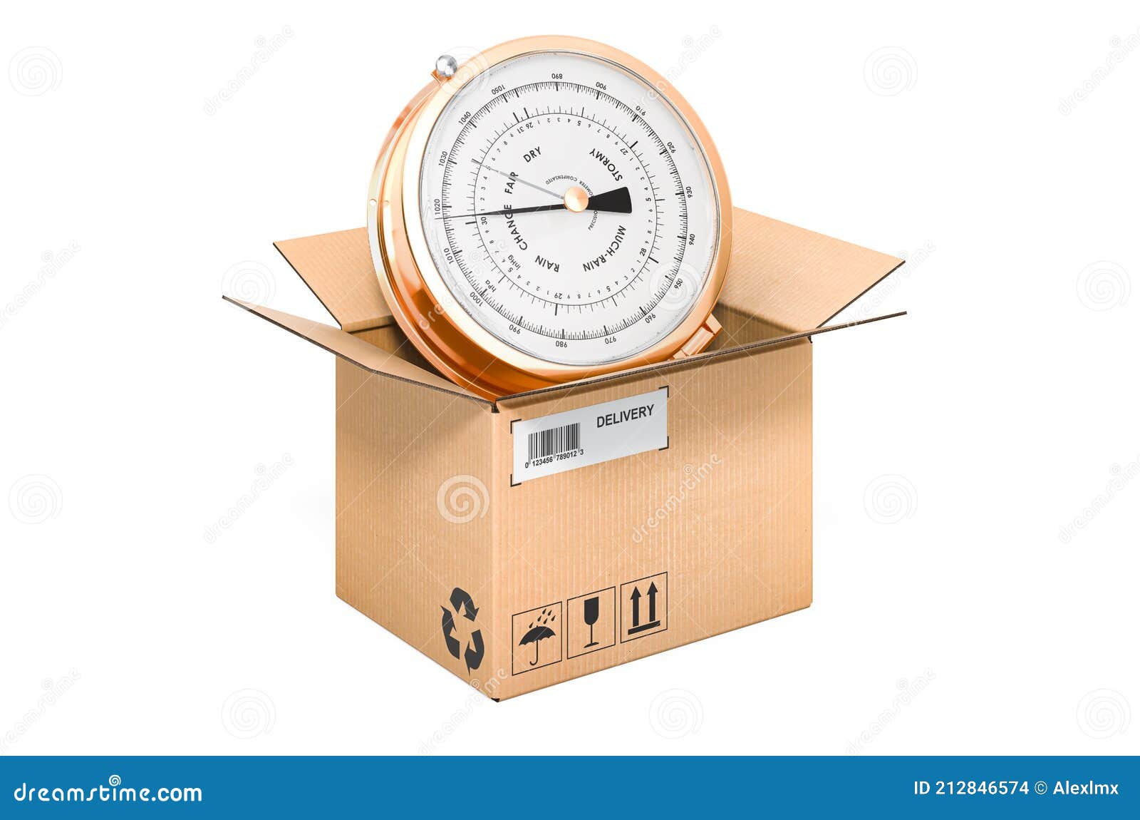 Barometer Inside Cardboard Box, Delivery Concept. 3D Rendering Stock ...