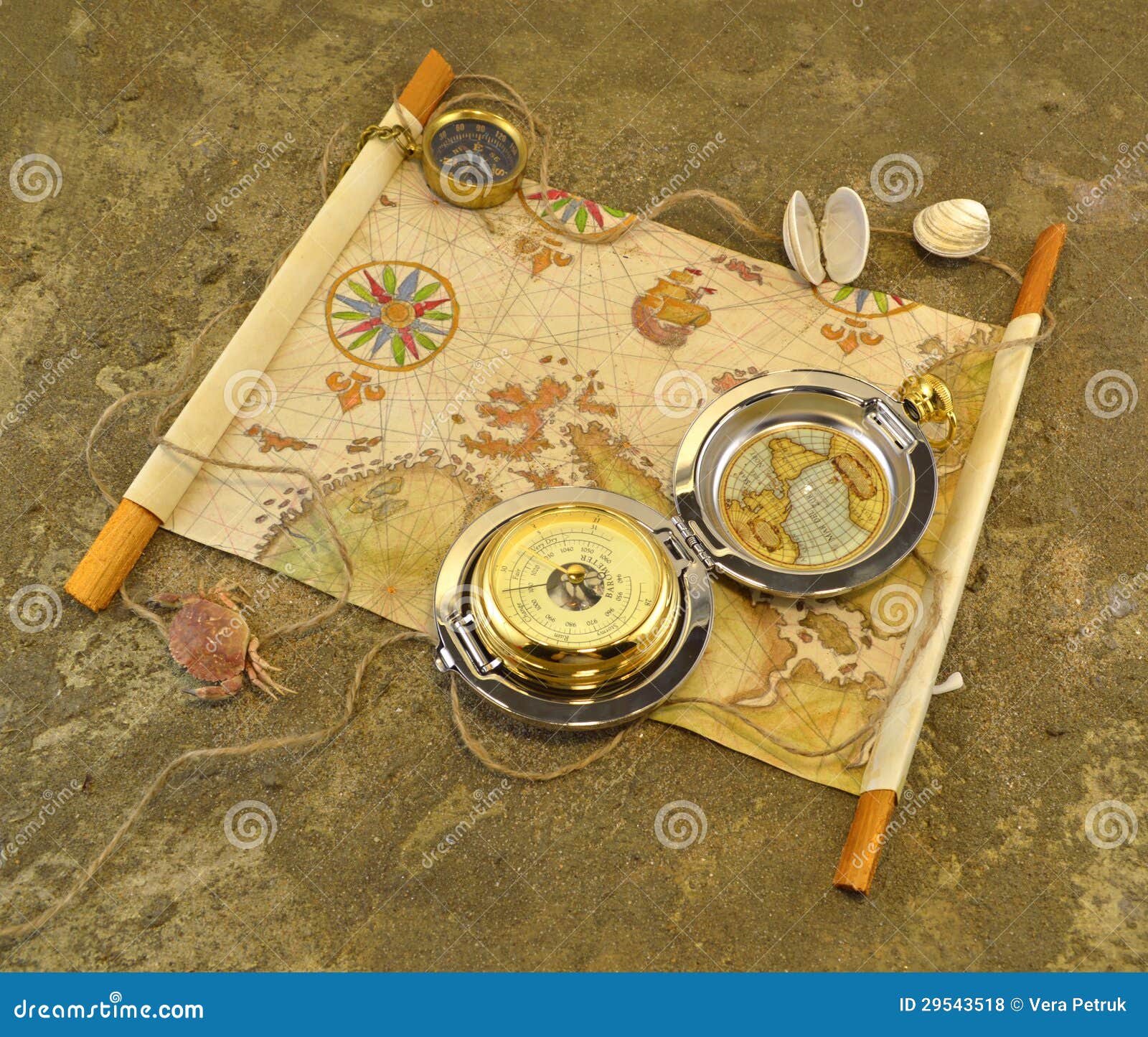 Barometer on the map stock photo. Image of crab, pirate - 29543518