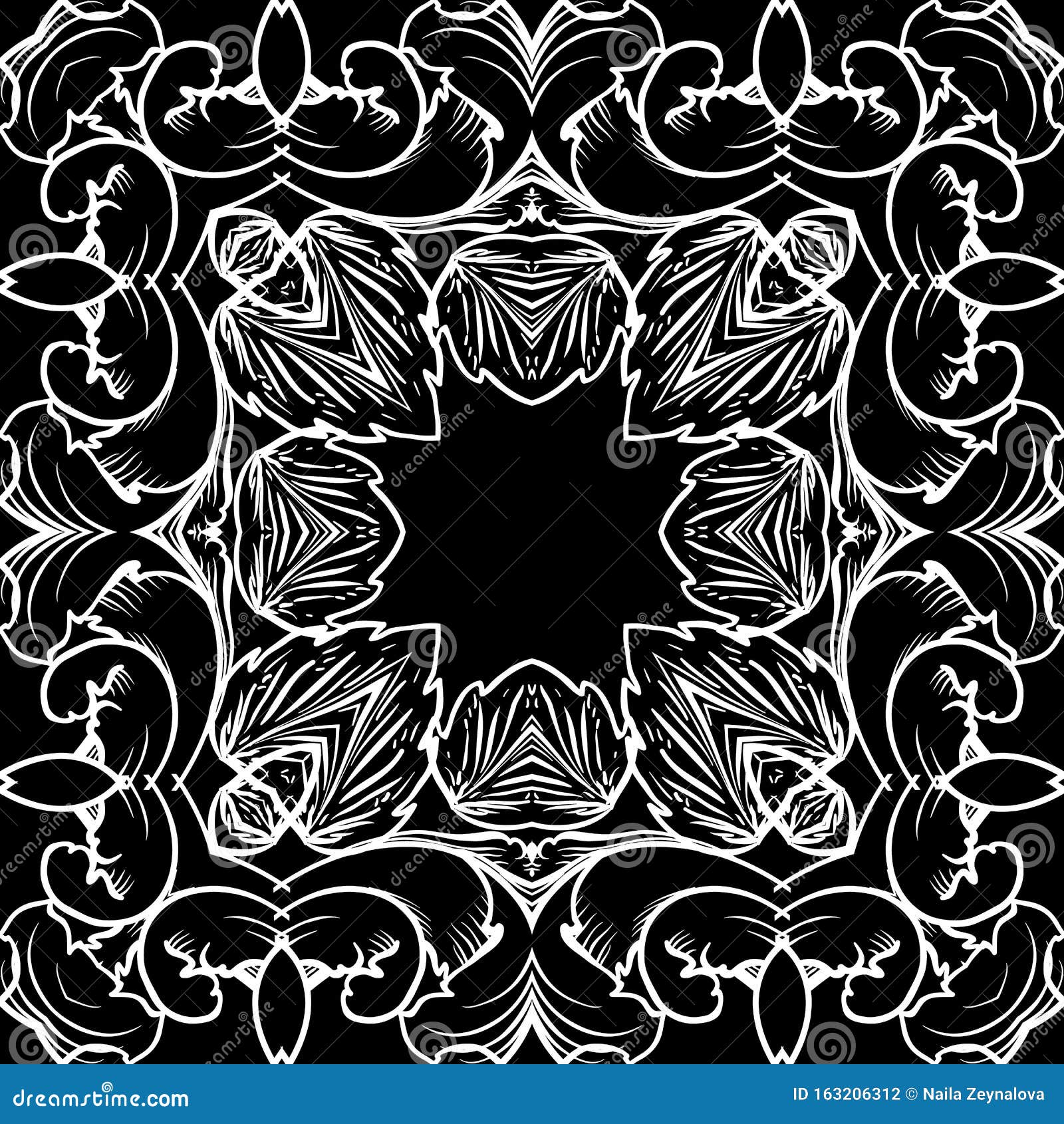 Baroque Black and White Seamless Pattern. Monochrome Floral Antique ...