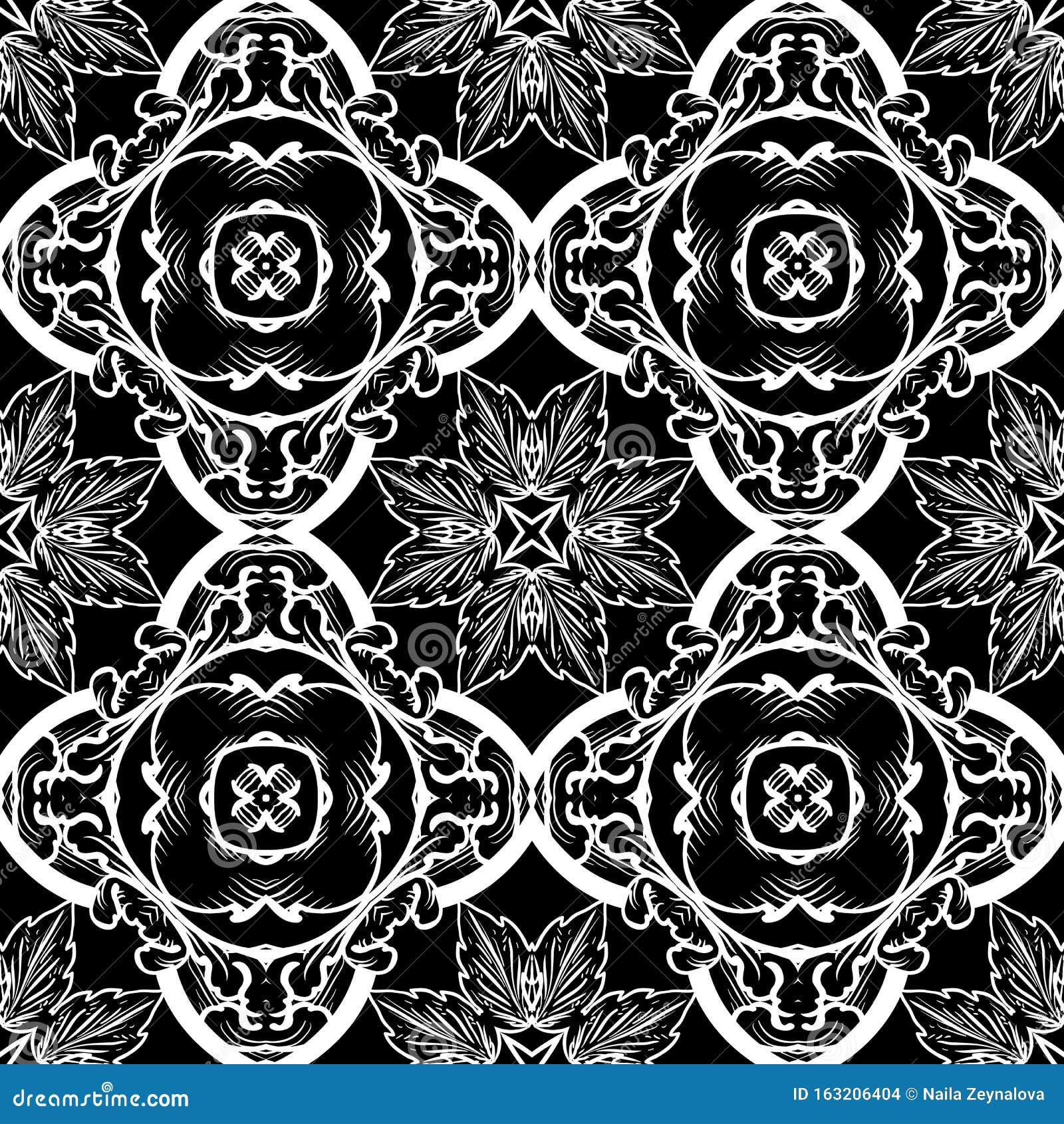 Baroque Black and White Seamless Pattern. Monochrome Floral Antique ...