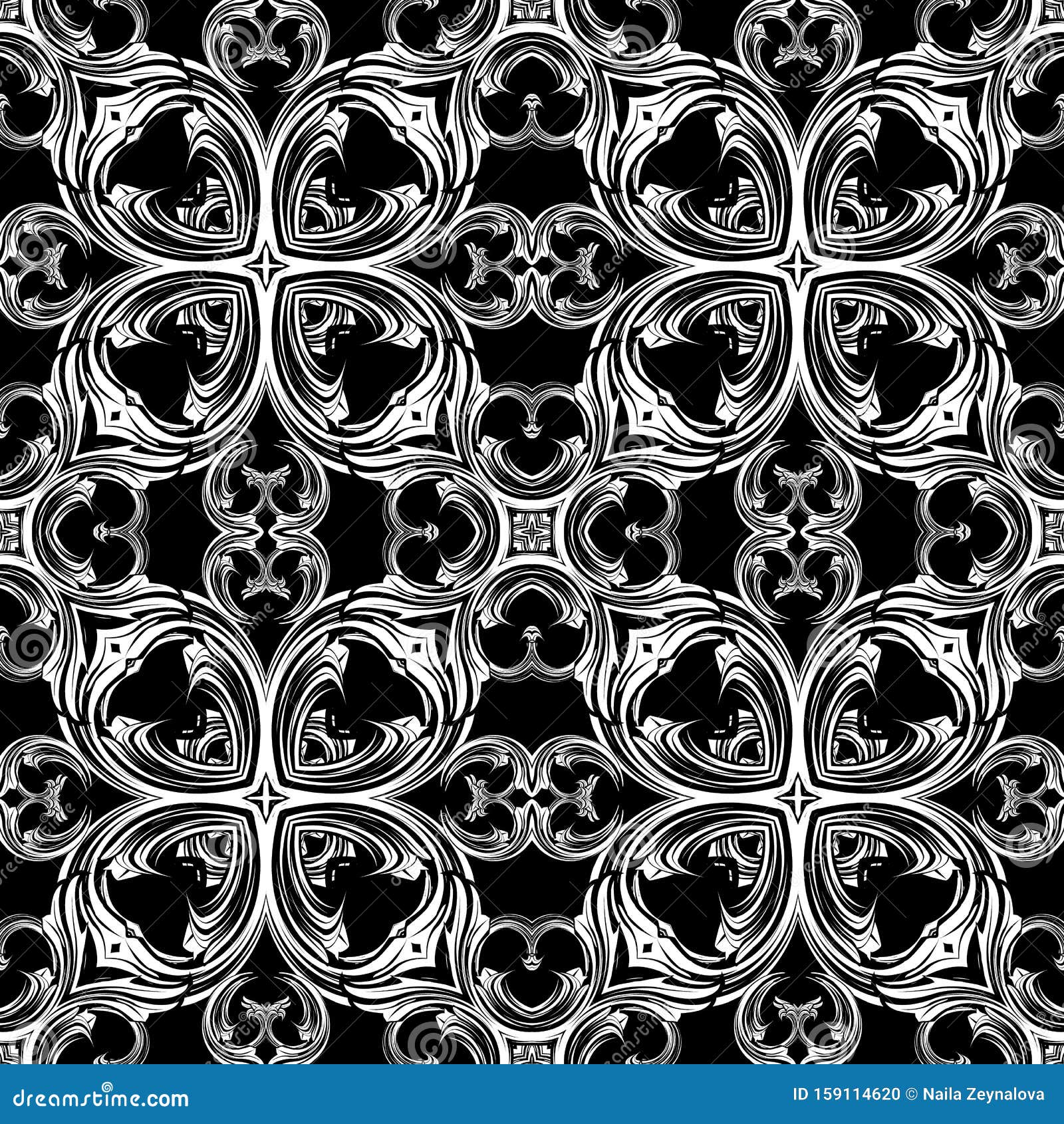Baroque Black and White Seamless Pattern. Monochrome Floral Antique ...