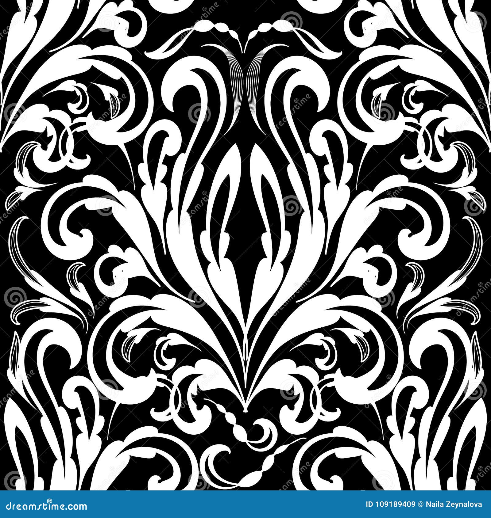 Baroque Black and White Seamless Pattern. Vector Damask Background with ...