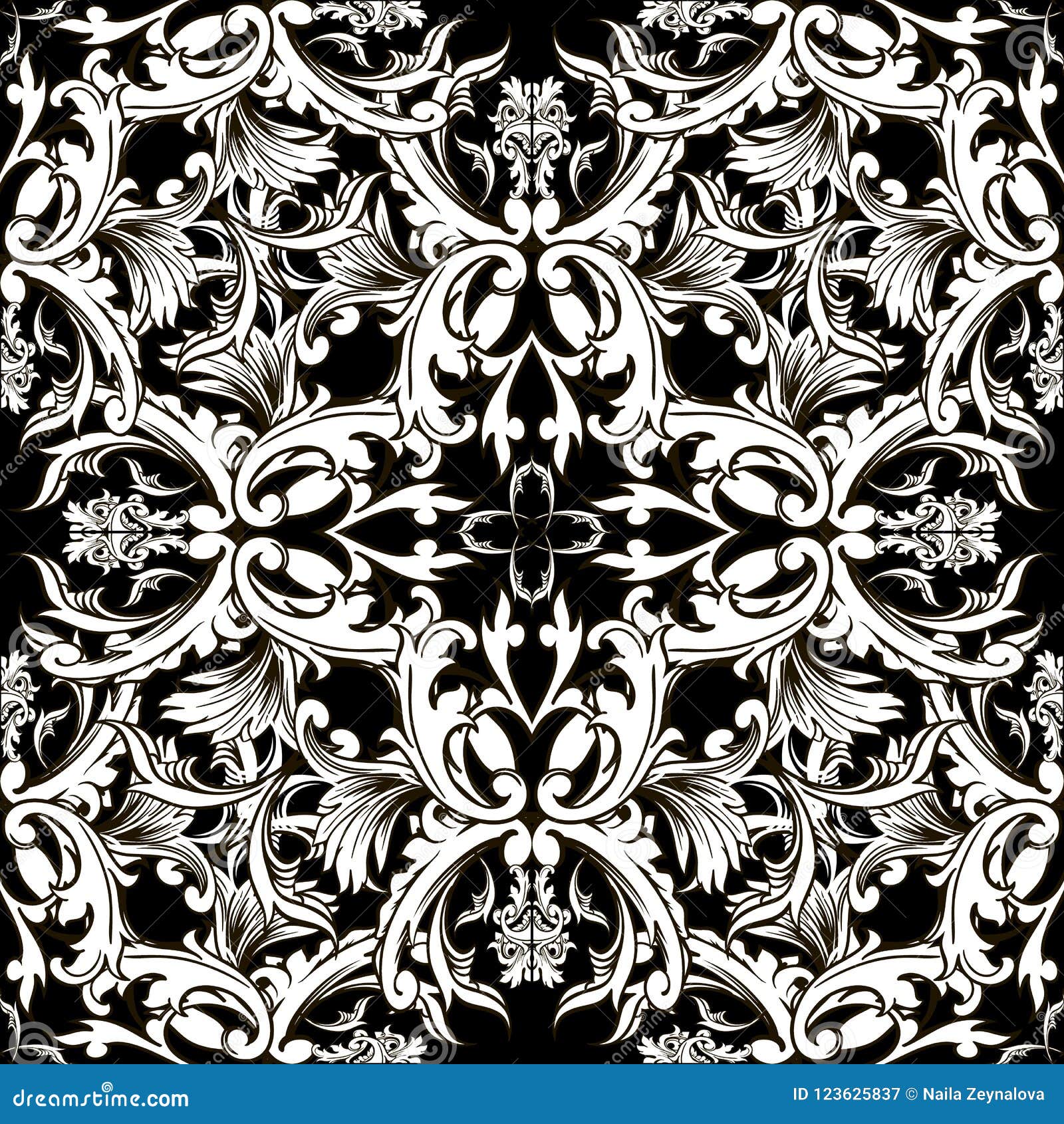 Baroque Black and White Vector Seamless Pattern. Damask Floral B Stock ...