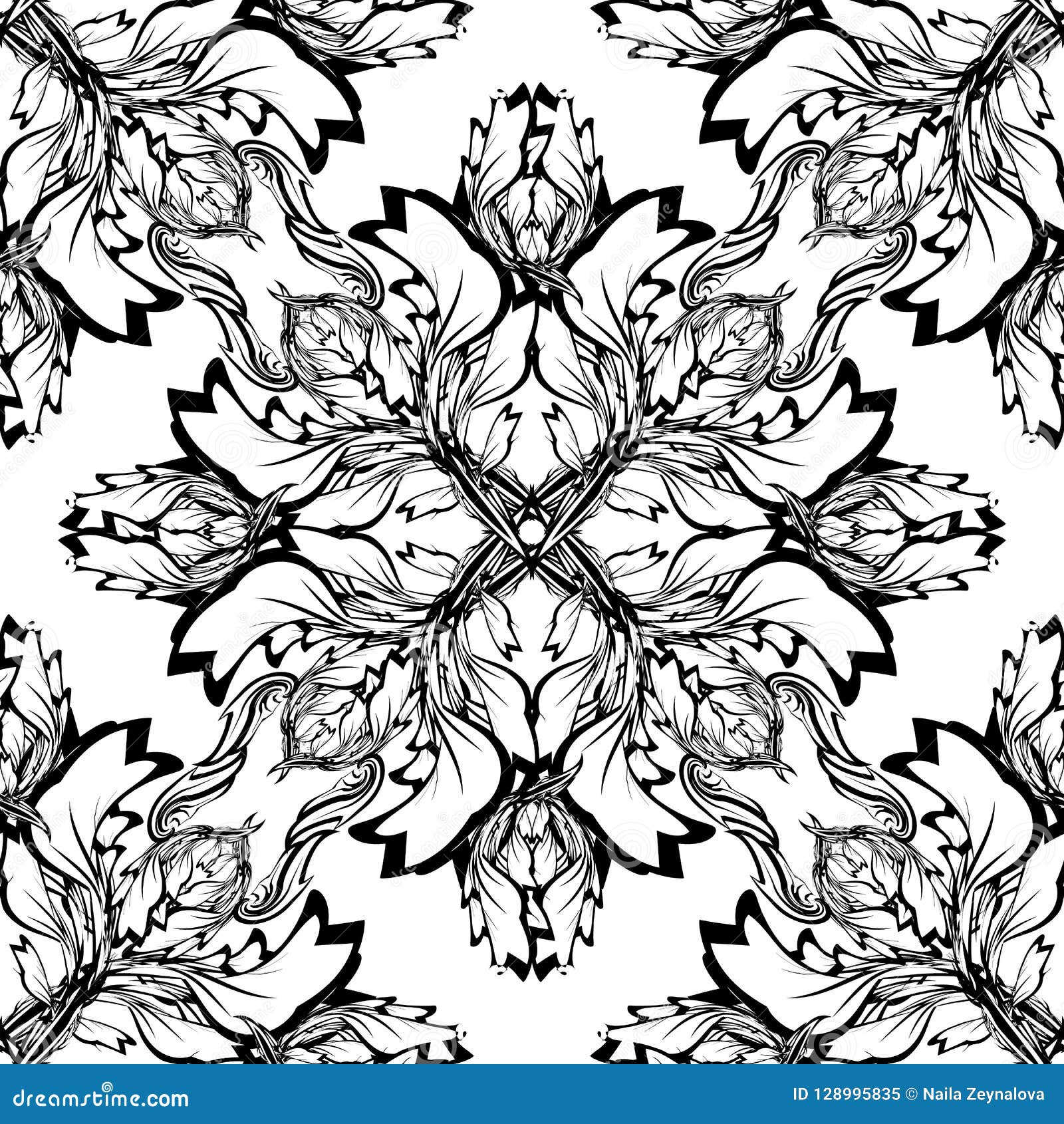 Baroque Black and White Vector Seamless Pattern. Damask Monochrome ...