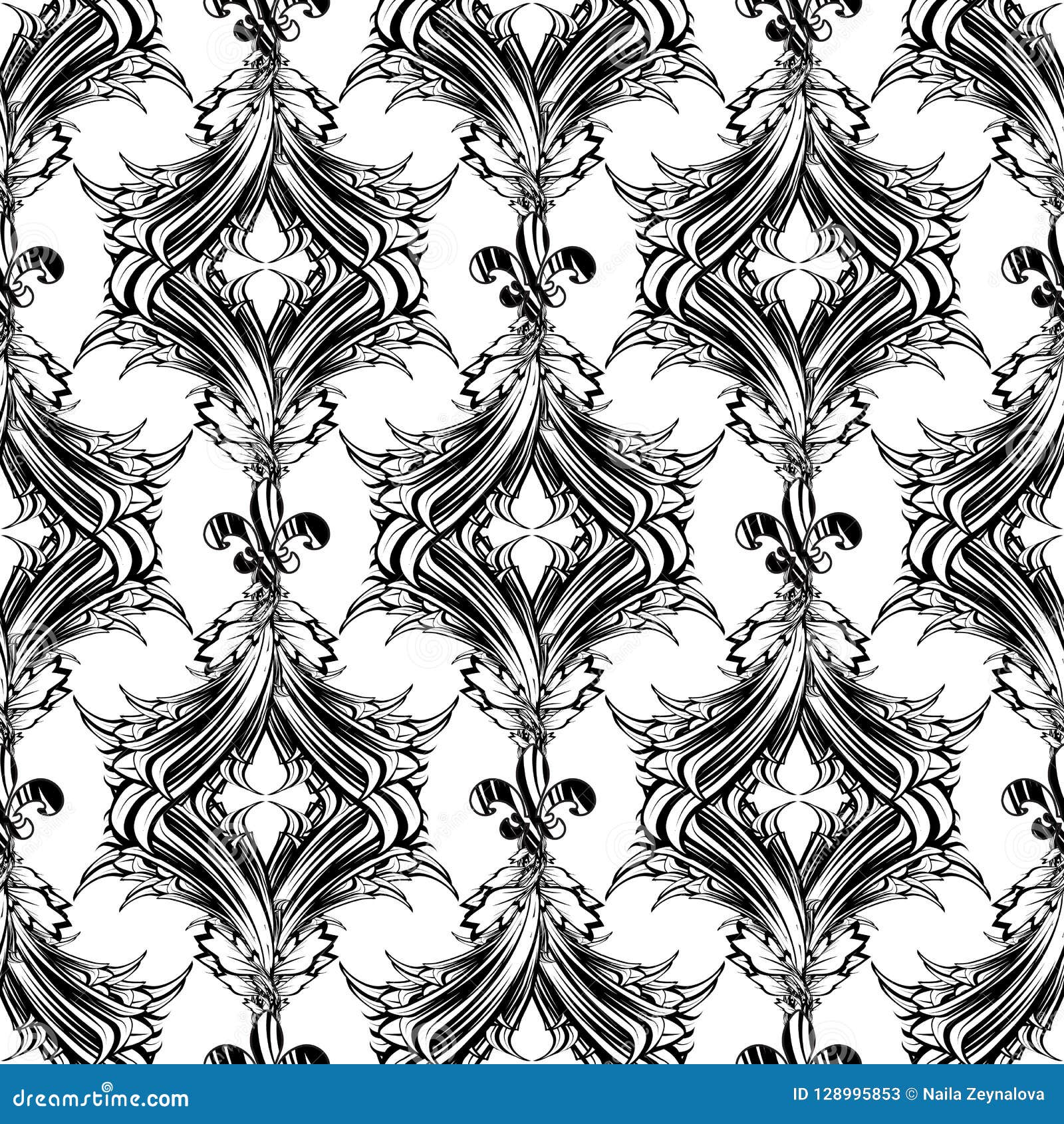 Baroque Black and White Vector Seamless Pattern. Damask Monochrome ...