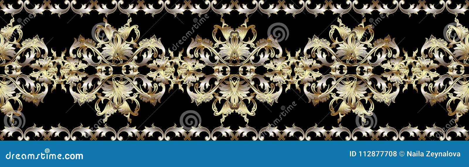 Baroque Border. Gold Damask Seamless Pattern Stock Vector ...