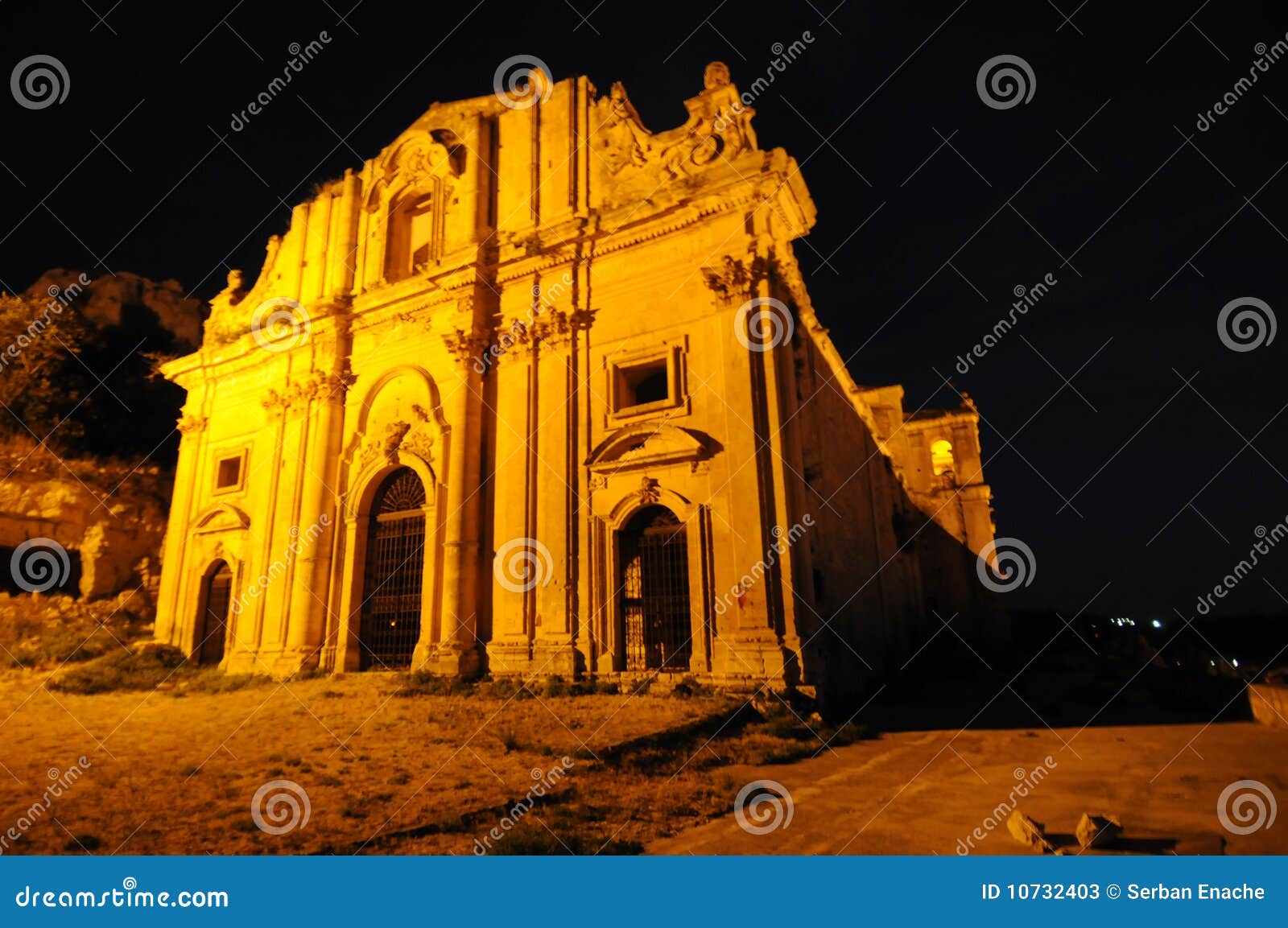Lighted Baroque Building With Rose Garden Romantic Night Scene In ...