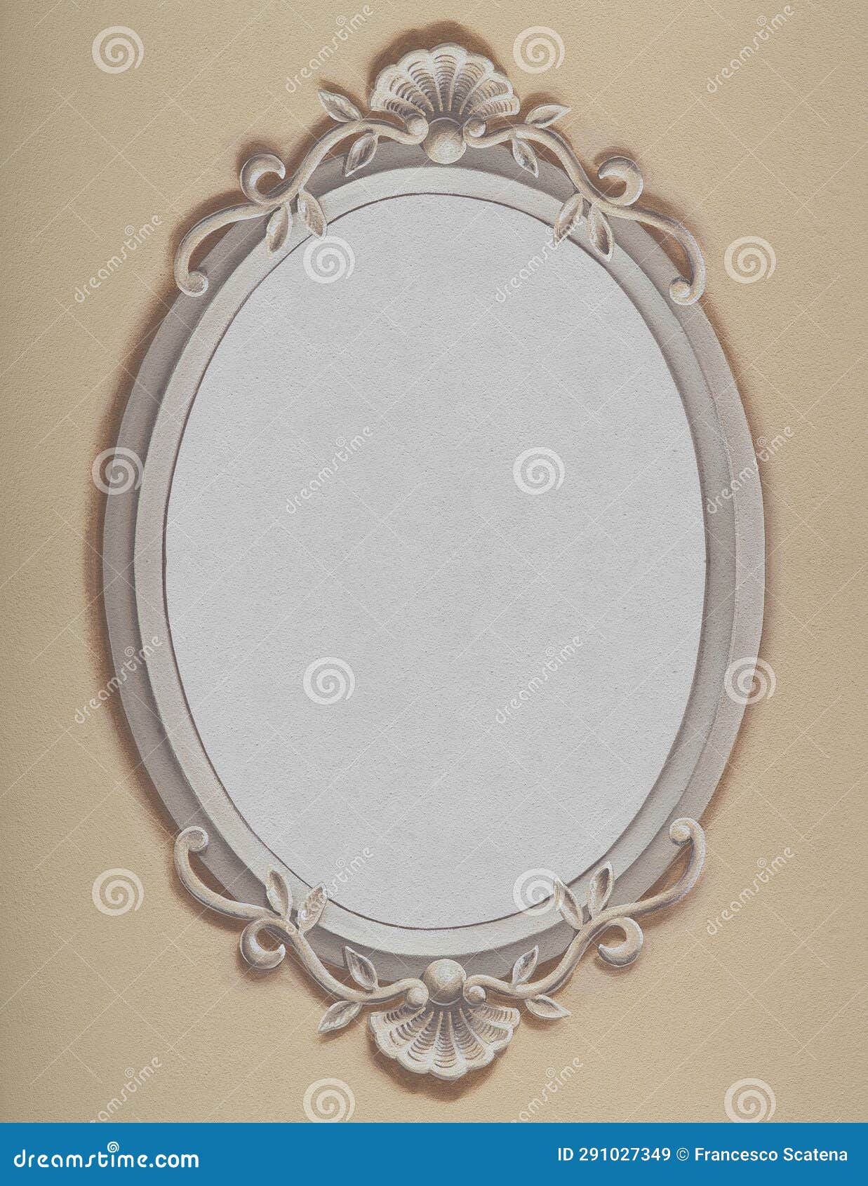 Baroque Classic Style Oval Geometry Frame Painted on a Plastered Wall ...