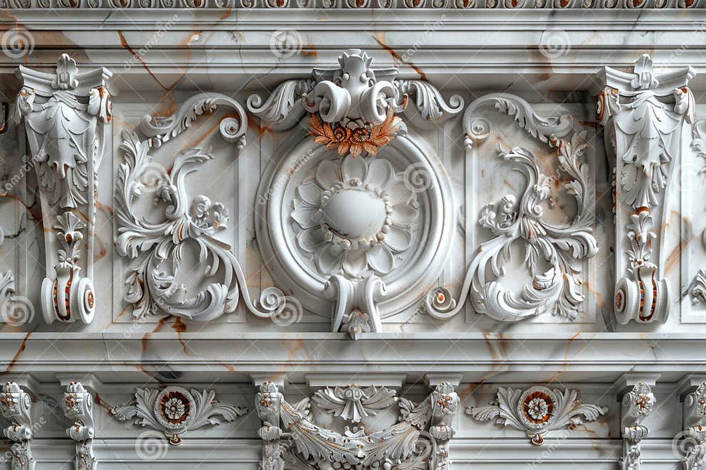 Baroque Classical Abstract Marble Ceiling Art with Ornate Border an ...