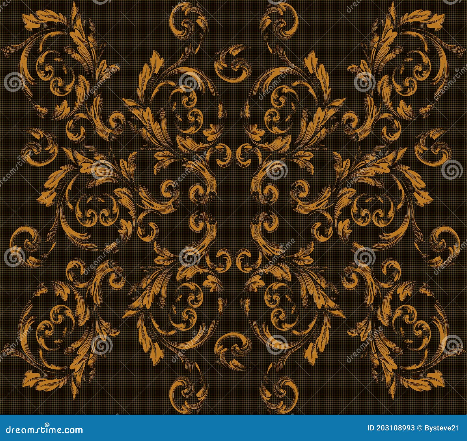 Baroque Gold Color with Lines Design Circle Style Seamless Pattern ...