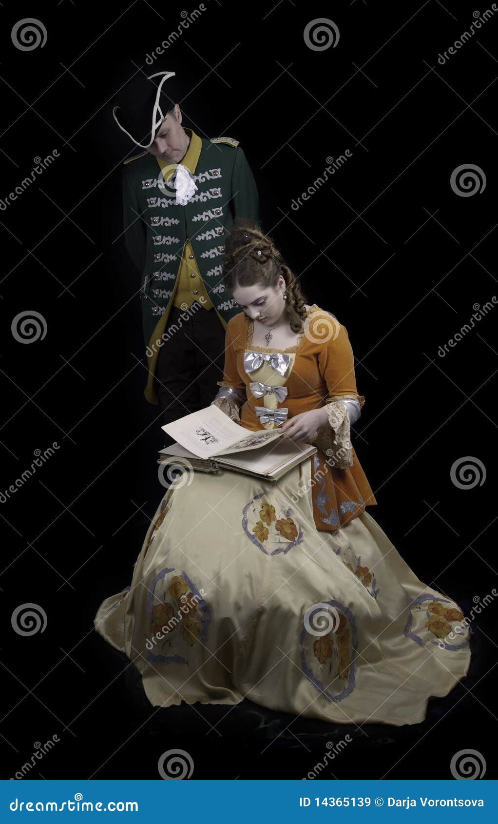 Baroque Couple Reeding Book Stock Image - Image of attractive, disguise ...