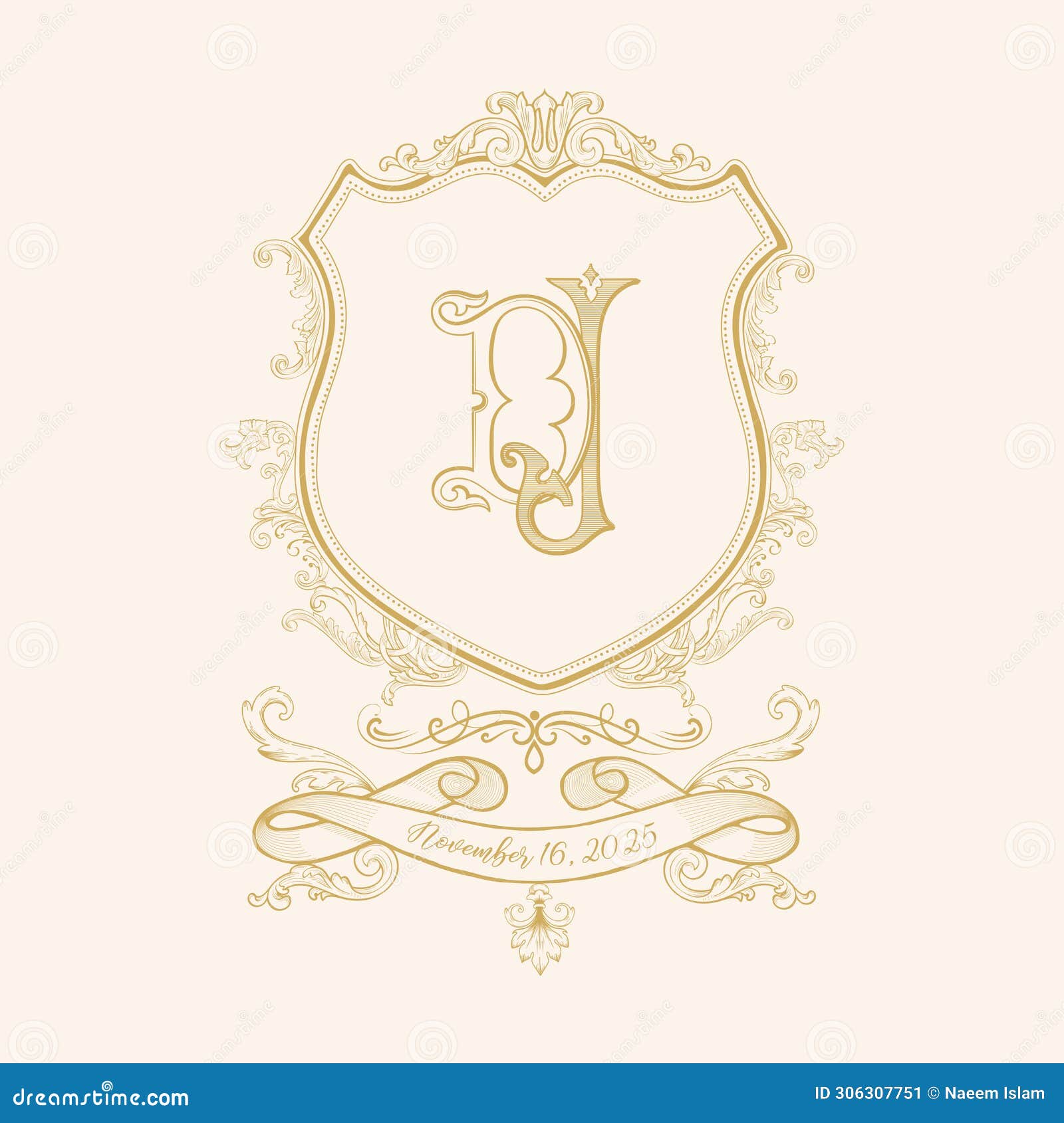 Vintage Wedding Crest Design with Initial D J Stock Vector ...