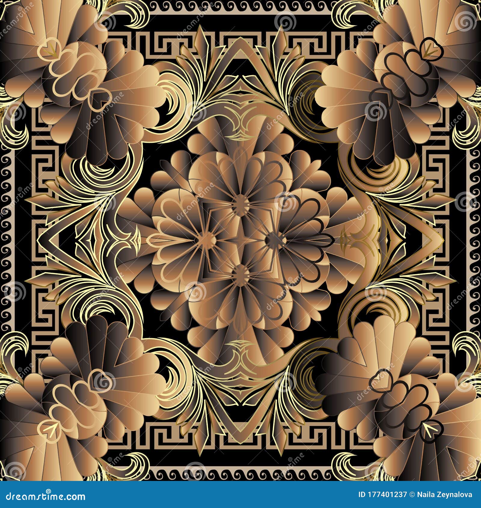 Baroque 3d Seamless Pattern. Black Vector Damask Background Wallpaper ...