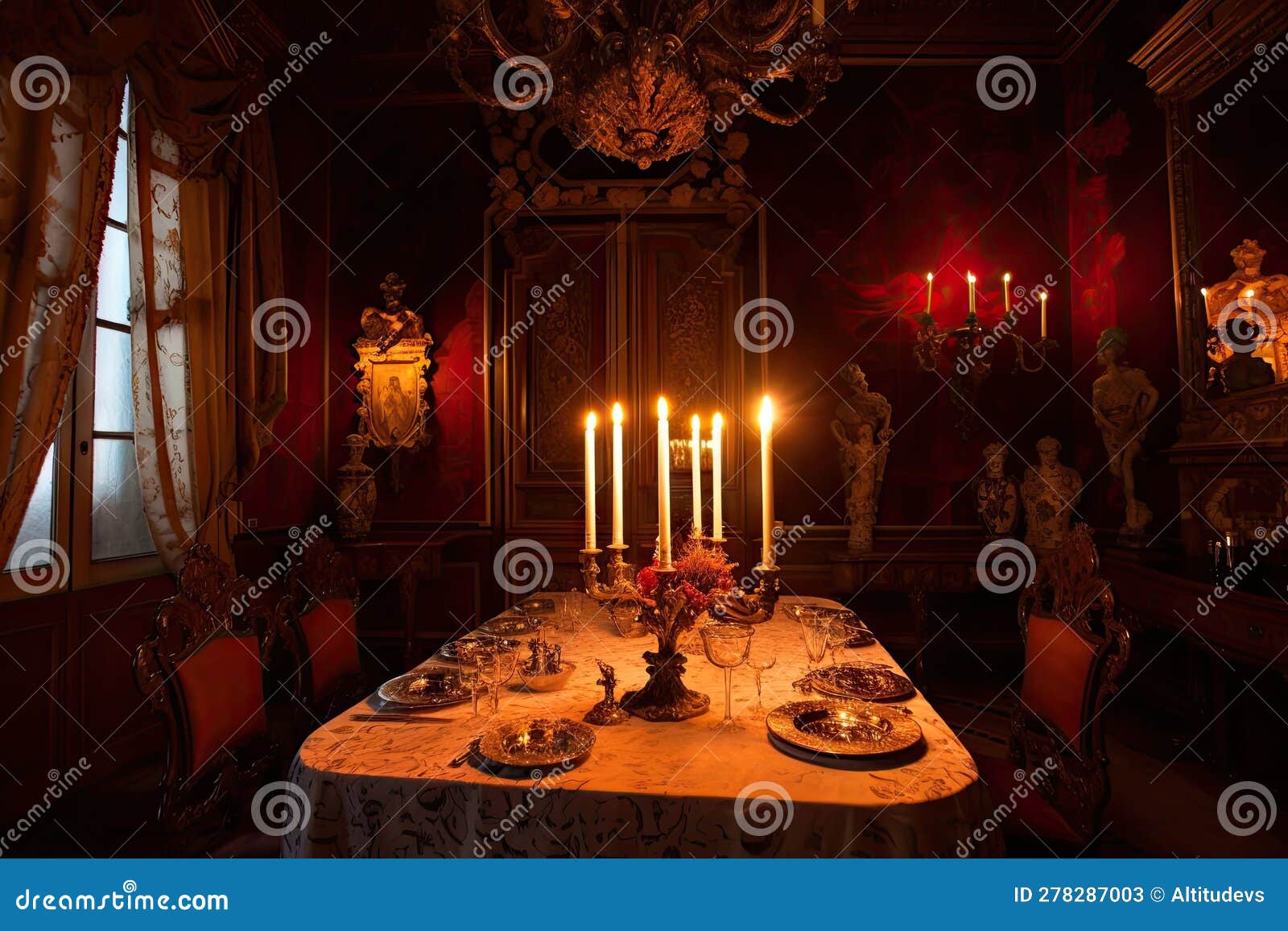Baroque Dining Room, with Candlelight and Fine China Stock Image ...