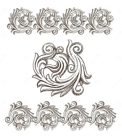 Baroque Elements Drawn by Hand Stock Vector - Illustration of ...