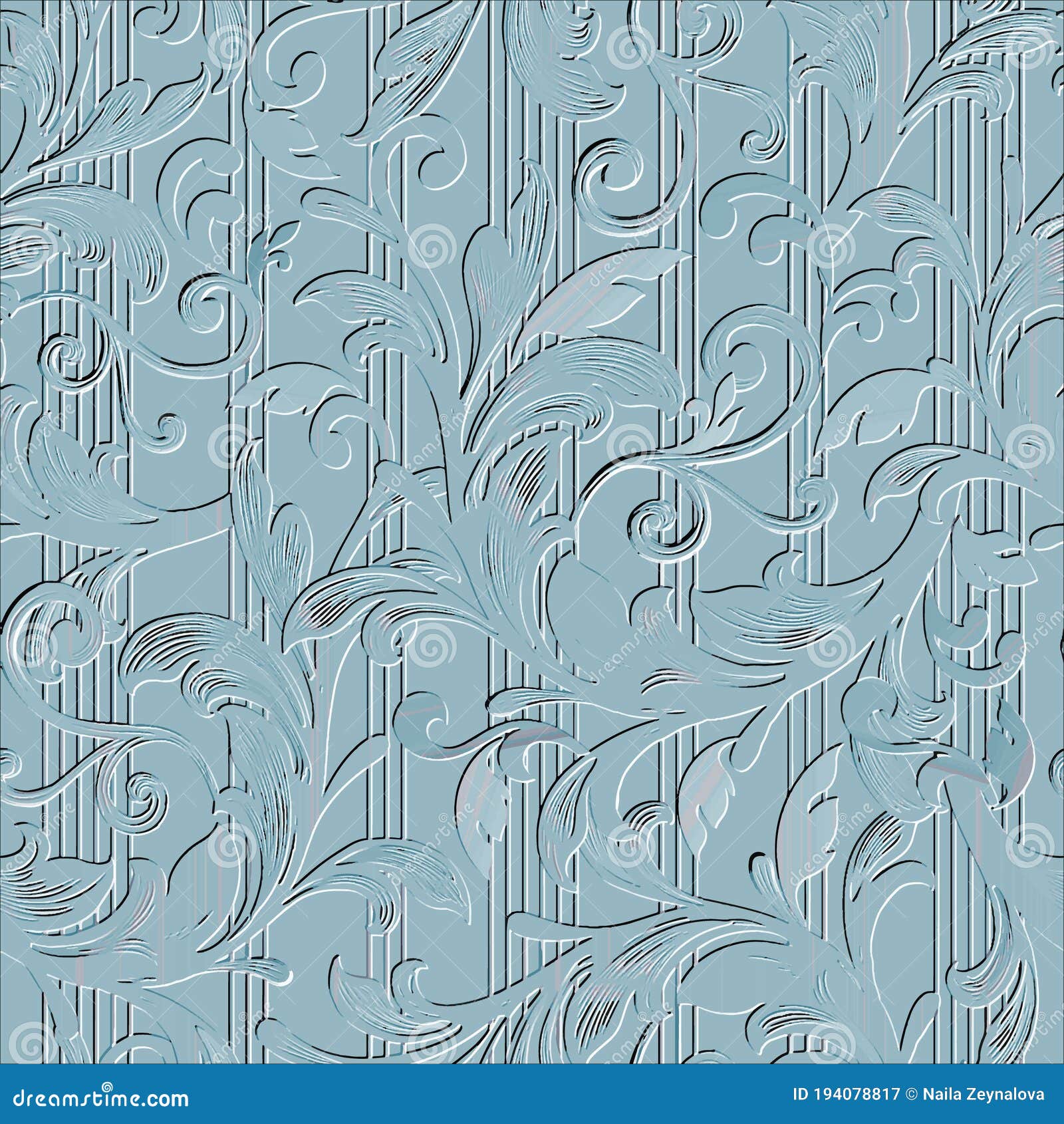 Baroque Embossed Seamless Pattern. Vector Floral Textured Background ...