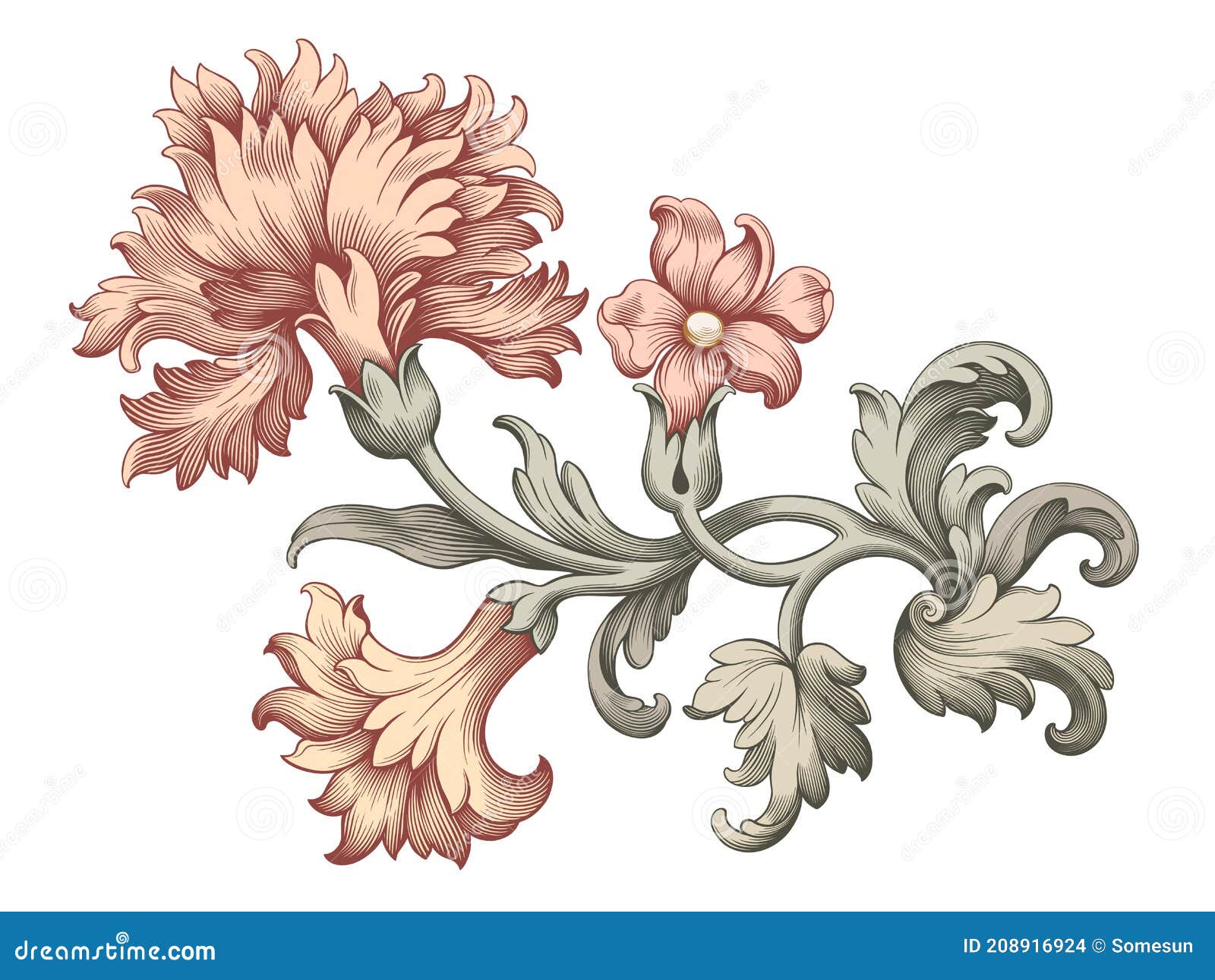 Rose Peony Carnation Flower Vintage Pink Baroque Victorian Floral ...