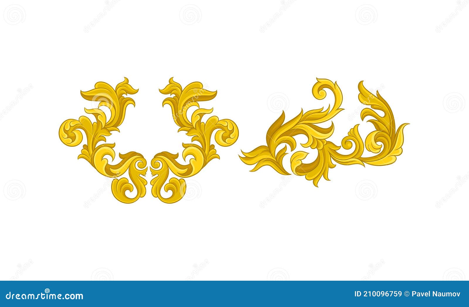 Baroque Golden Elements with Scroll and Swirl Vector Set Stock Vector ...