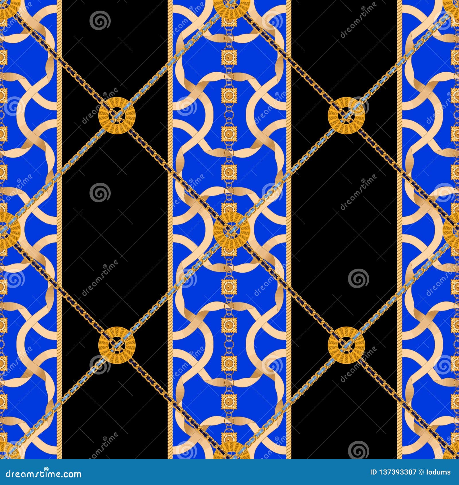 Baroque Golden Ribbons and Chains. Vector Seamless Pattern for Scarfs ...