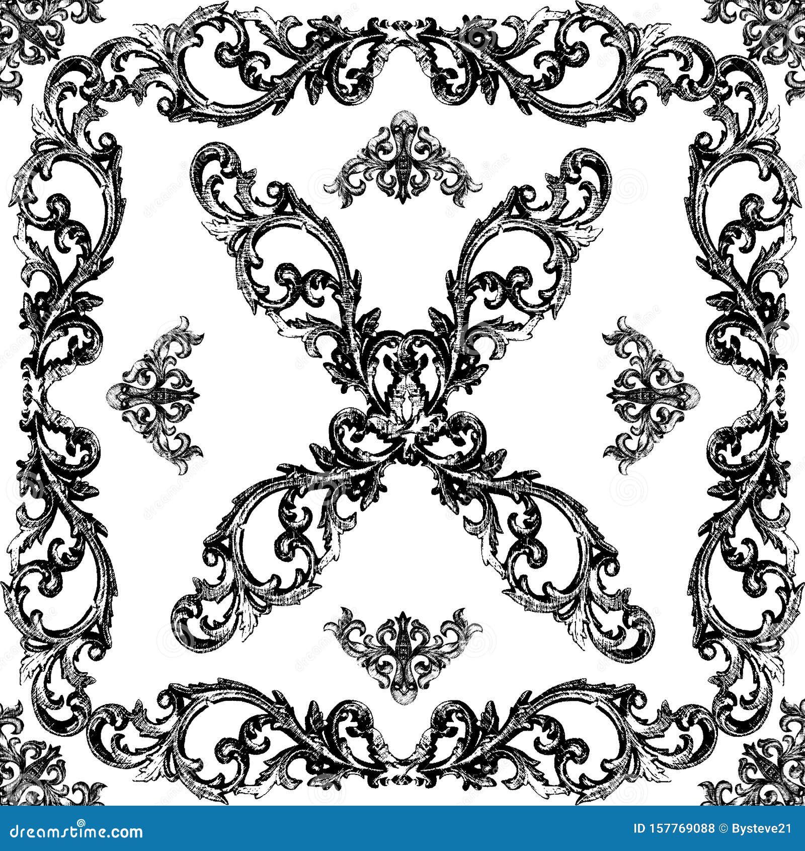 Baroque Hand Draw Antique Style Pattern Stock Illustration ...