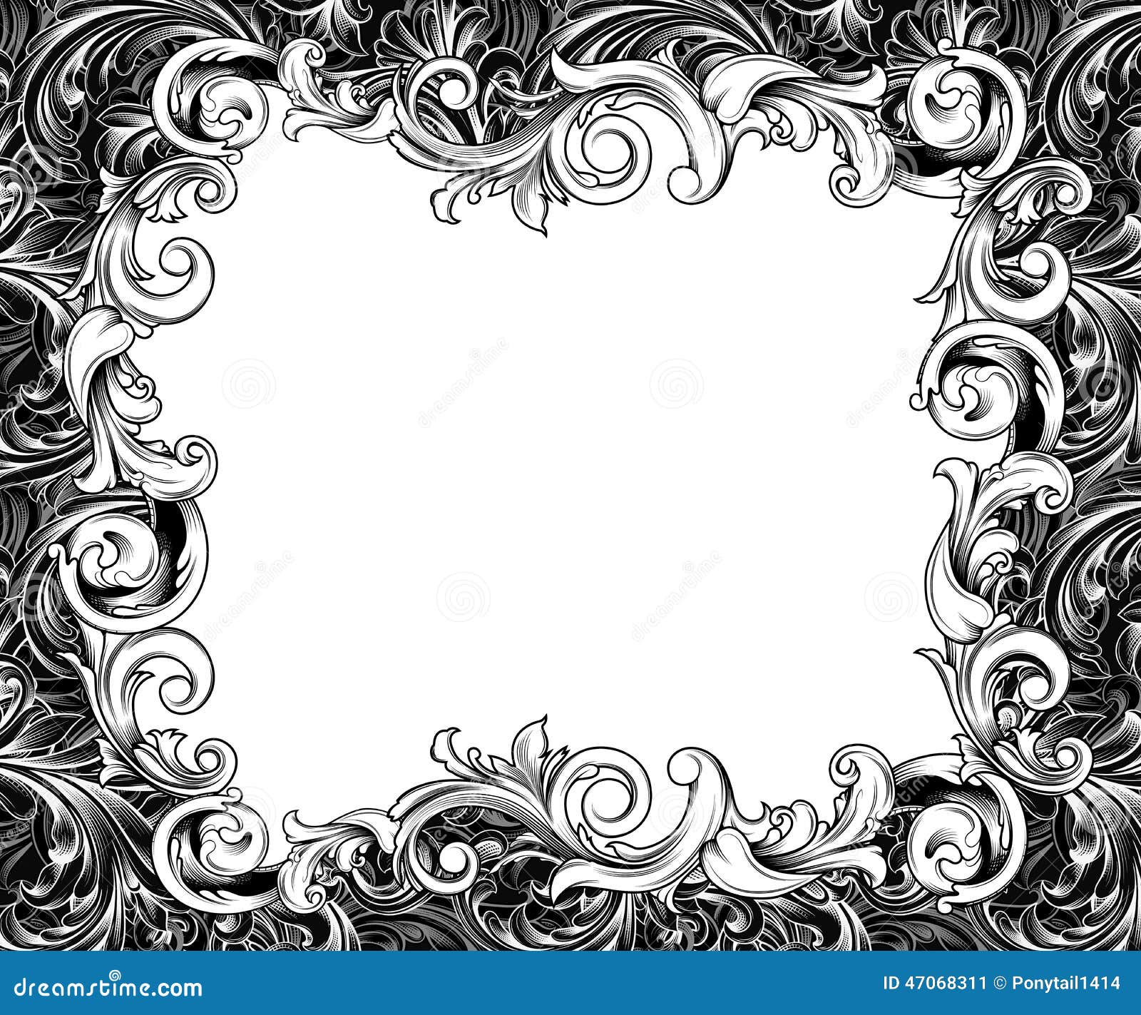 Baroque Horizontal Frame Ink Drawing Stock Illustration - Illustration ...