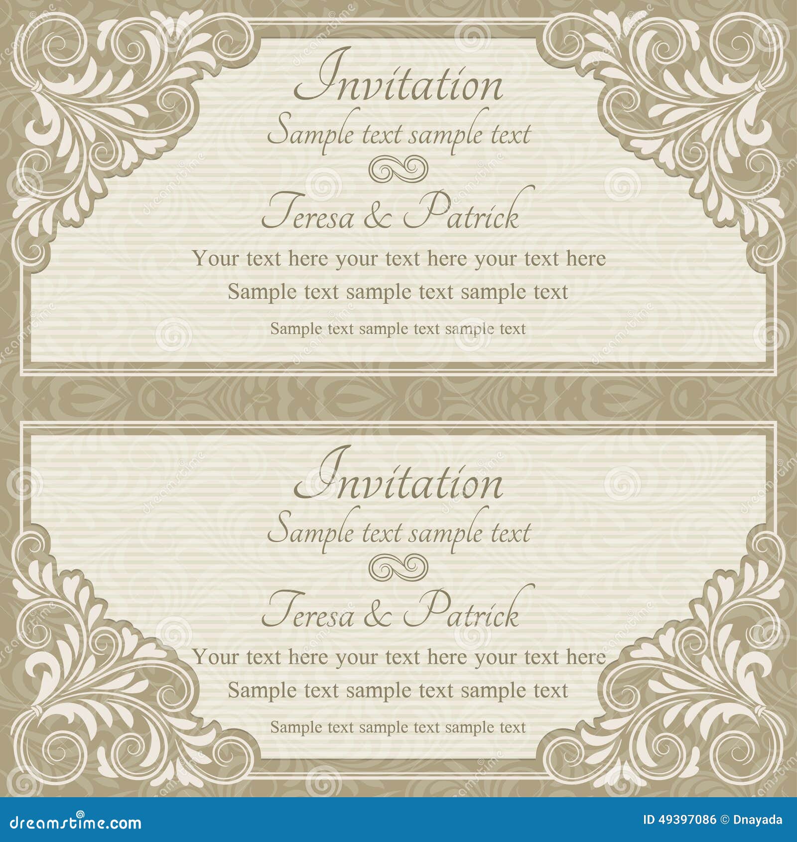 Baroque invitation, beige stock vector. Illustration of classic - 49397086