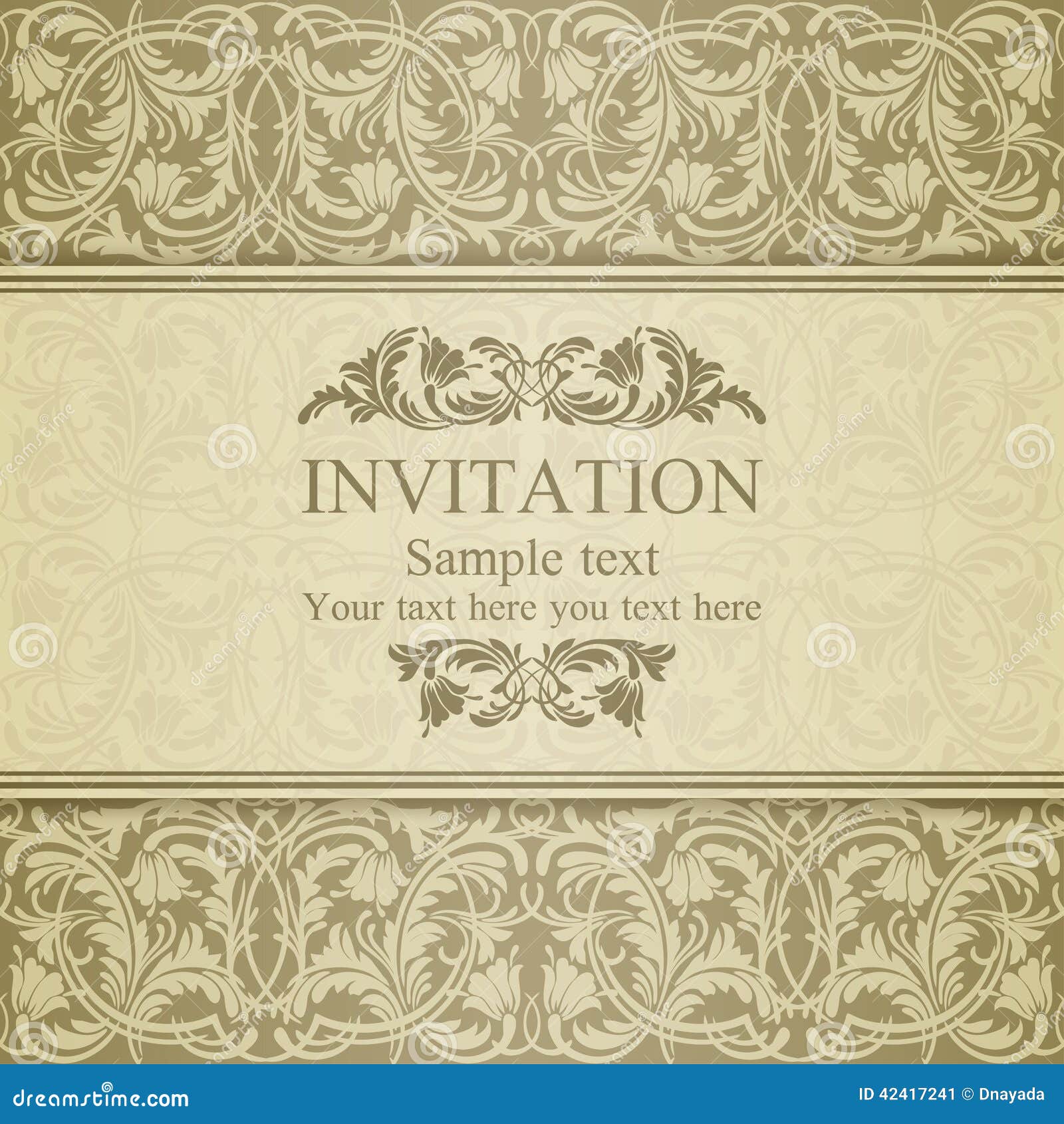 Baroque invitation, beige stock vector. Illustration of design - 42417241