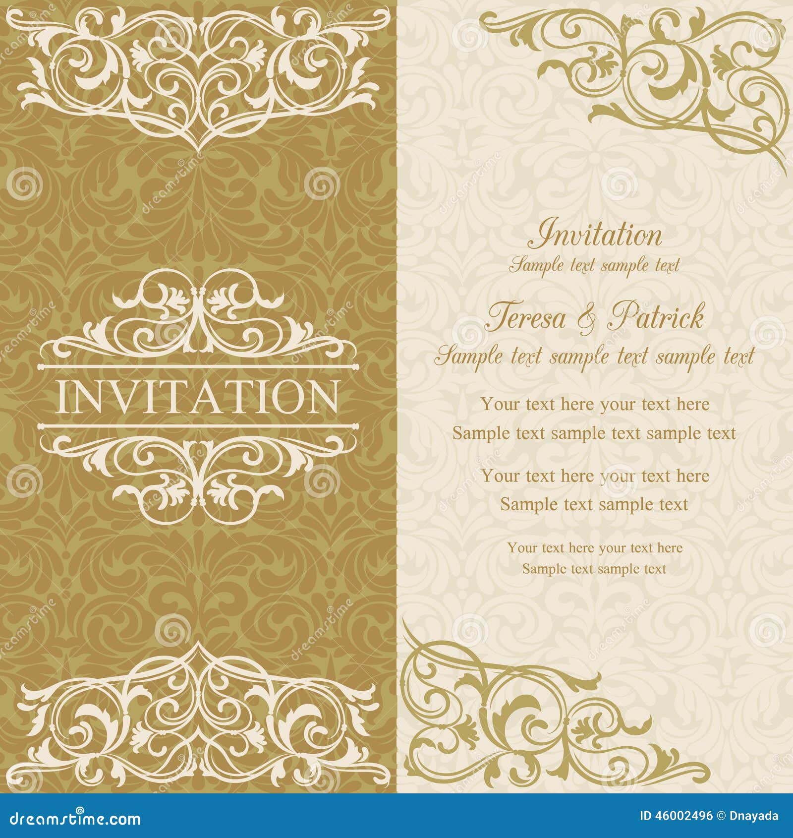 Baroque Invitation, Gold and Beige Stock Vector - Illustration of ...