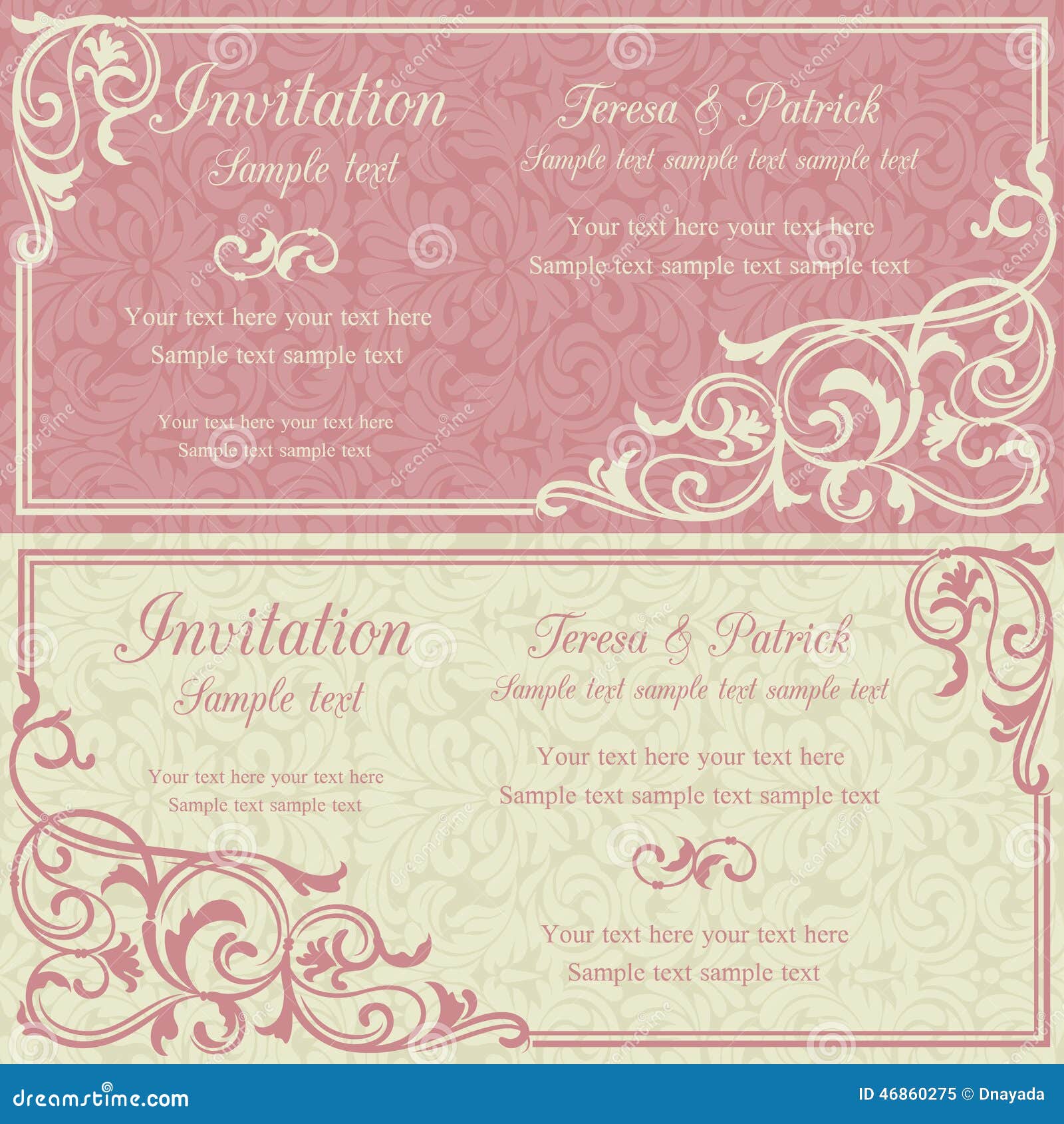 Baroque Invitation, Pink and Beige Stock Vector - Illustration of ...