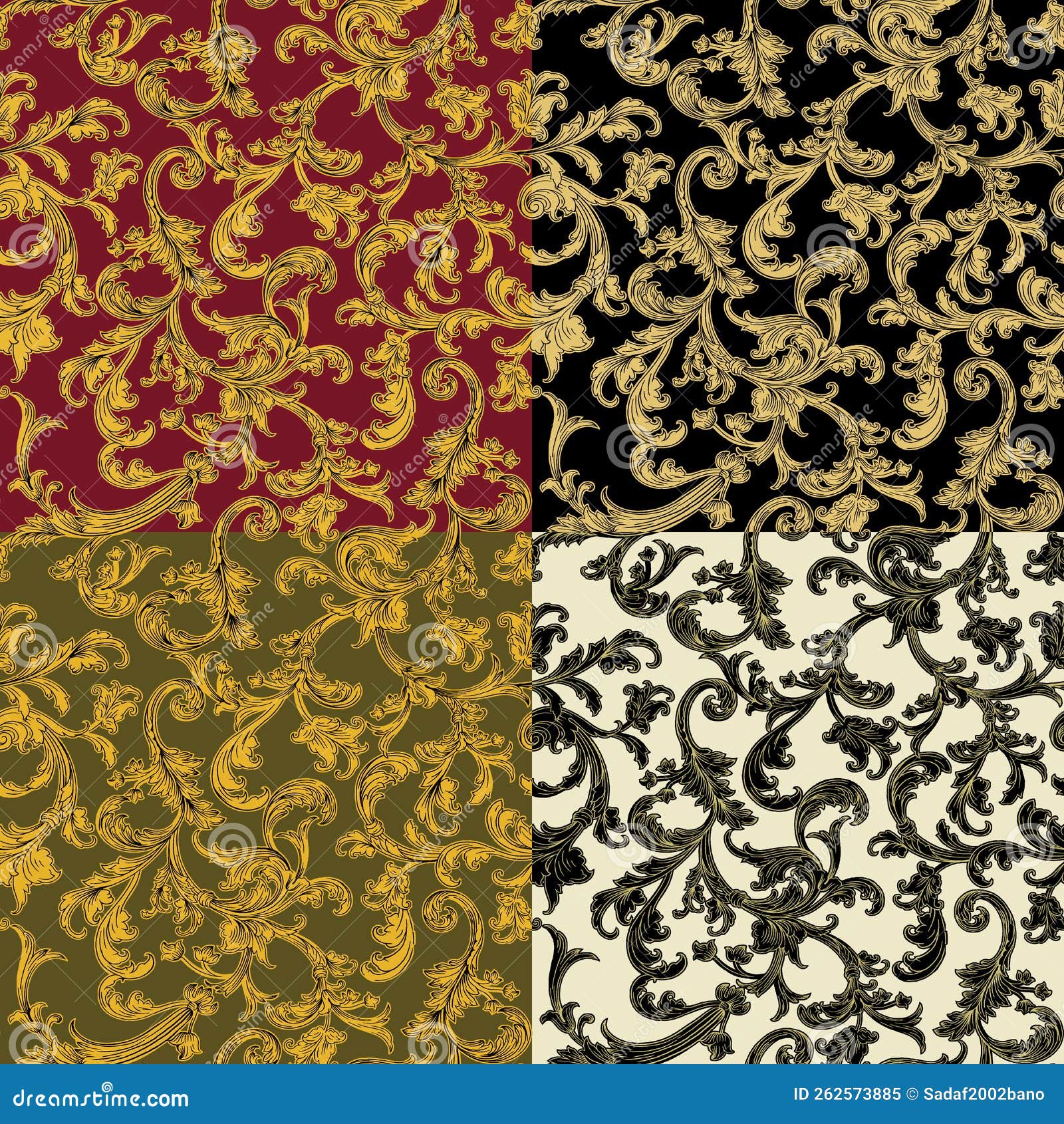 Baroque Pattern with Damask from Plant Swirls with Spring Small Flowers ...