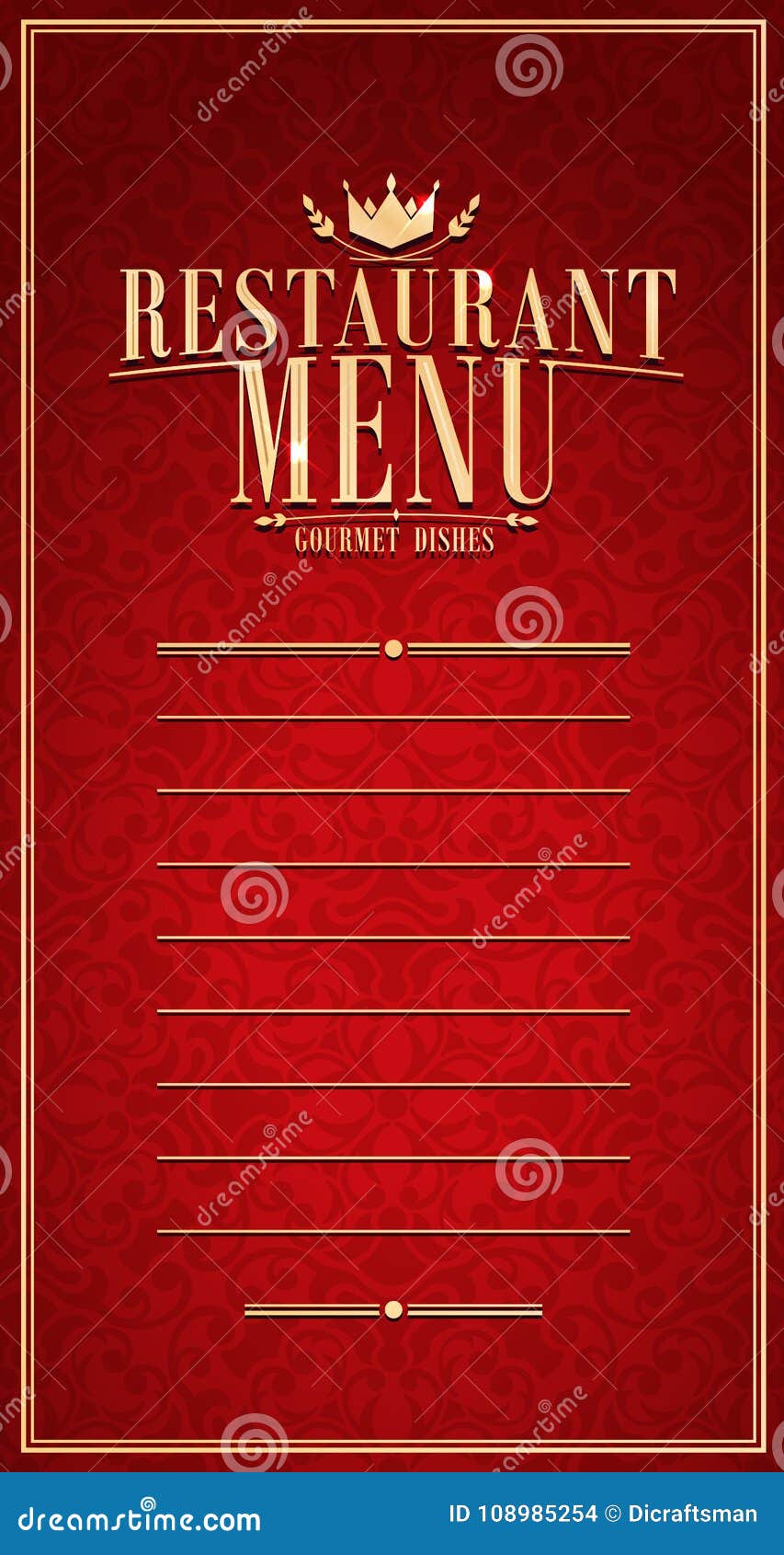 Baroque Restaurant Menu Long Red Stock Vector - Illustration of design ...
