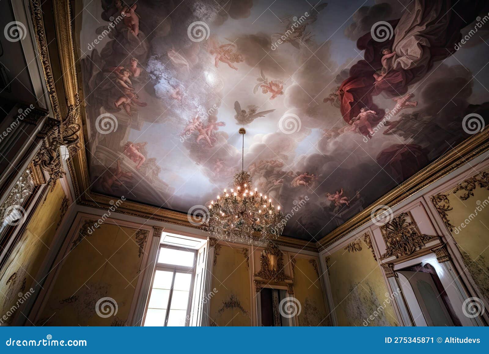 Baroque Room with Dramatic Lighting, Thunderbolts and Storm Clouds on ...