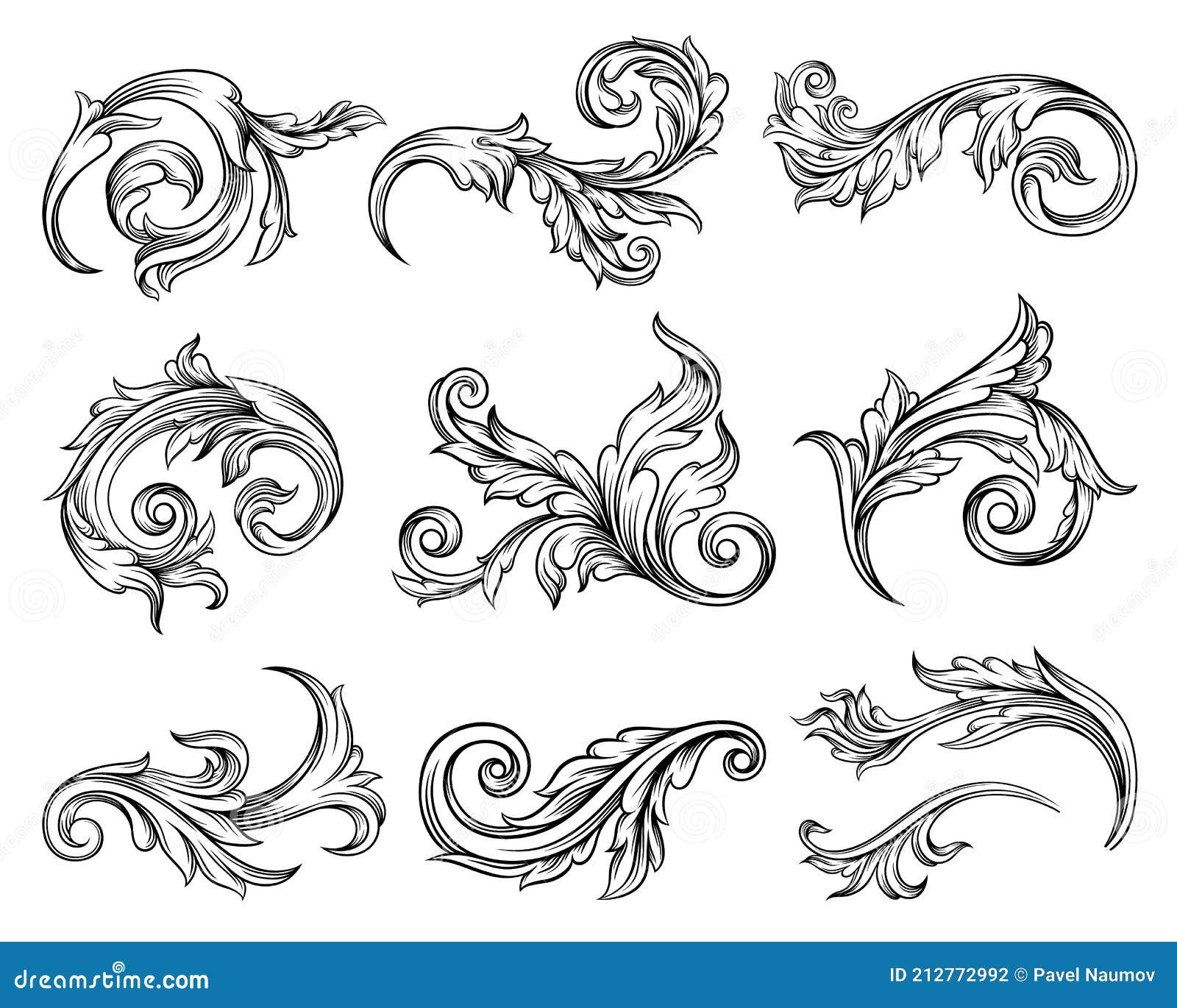 Baroque Scroll As Element of Ornament and Graphic Design with Spirals ...
