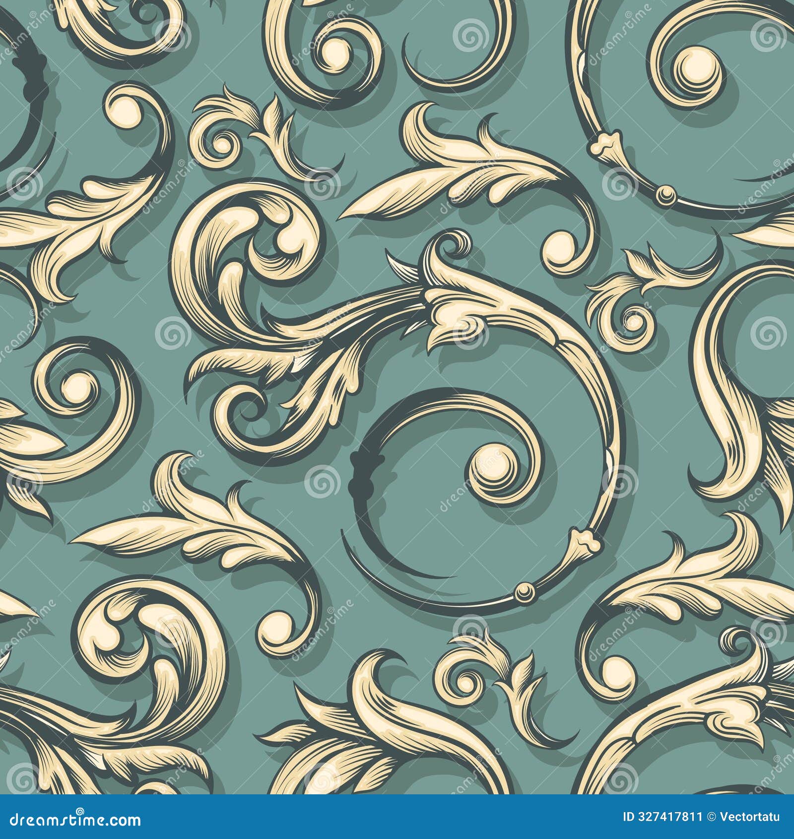 Baroque Scroll Vintage Seamless Pattern Stock Illustration ...