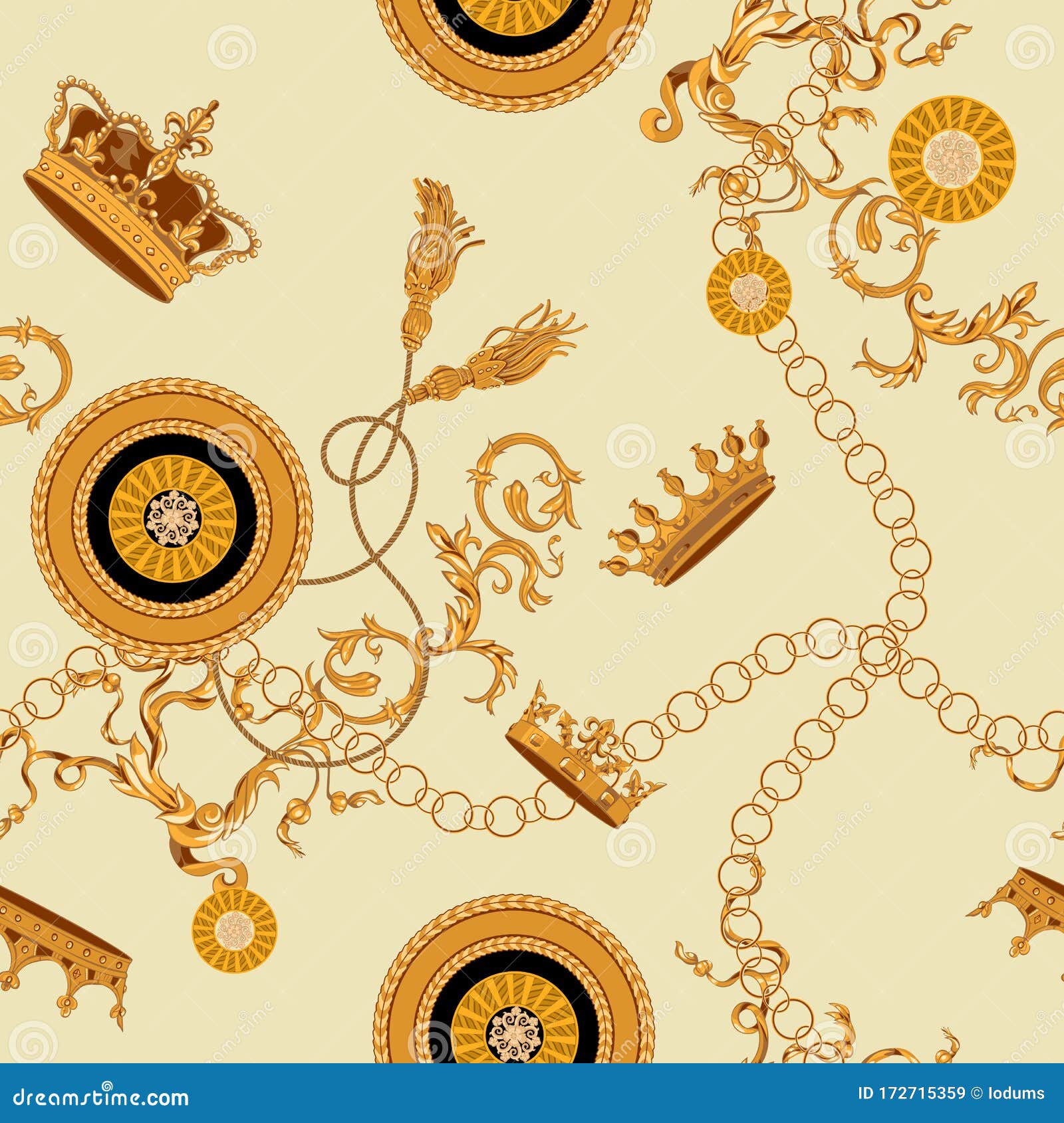 Baroque Seamless Pattern with Chains and Crowns. Vector Patch for Print ...