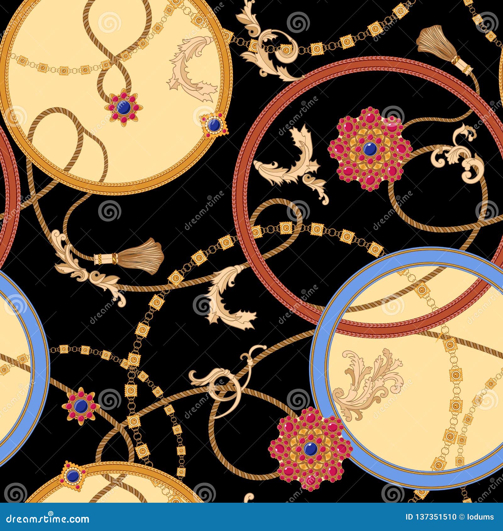 Baroque Seamless Pattern with Chains, Gems and Ropes. Vector Patch for ...