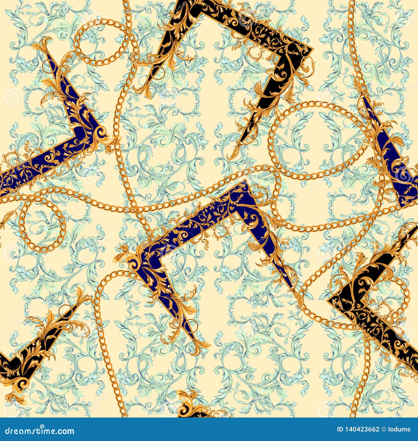 Baroque Seamless Pattern with Chains. Vector Floral Patch for Print ...