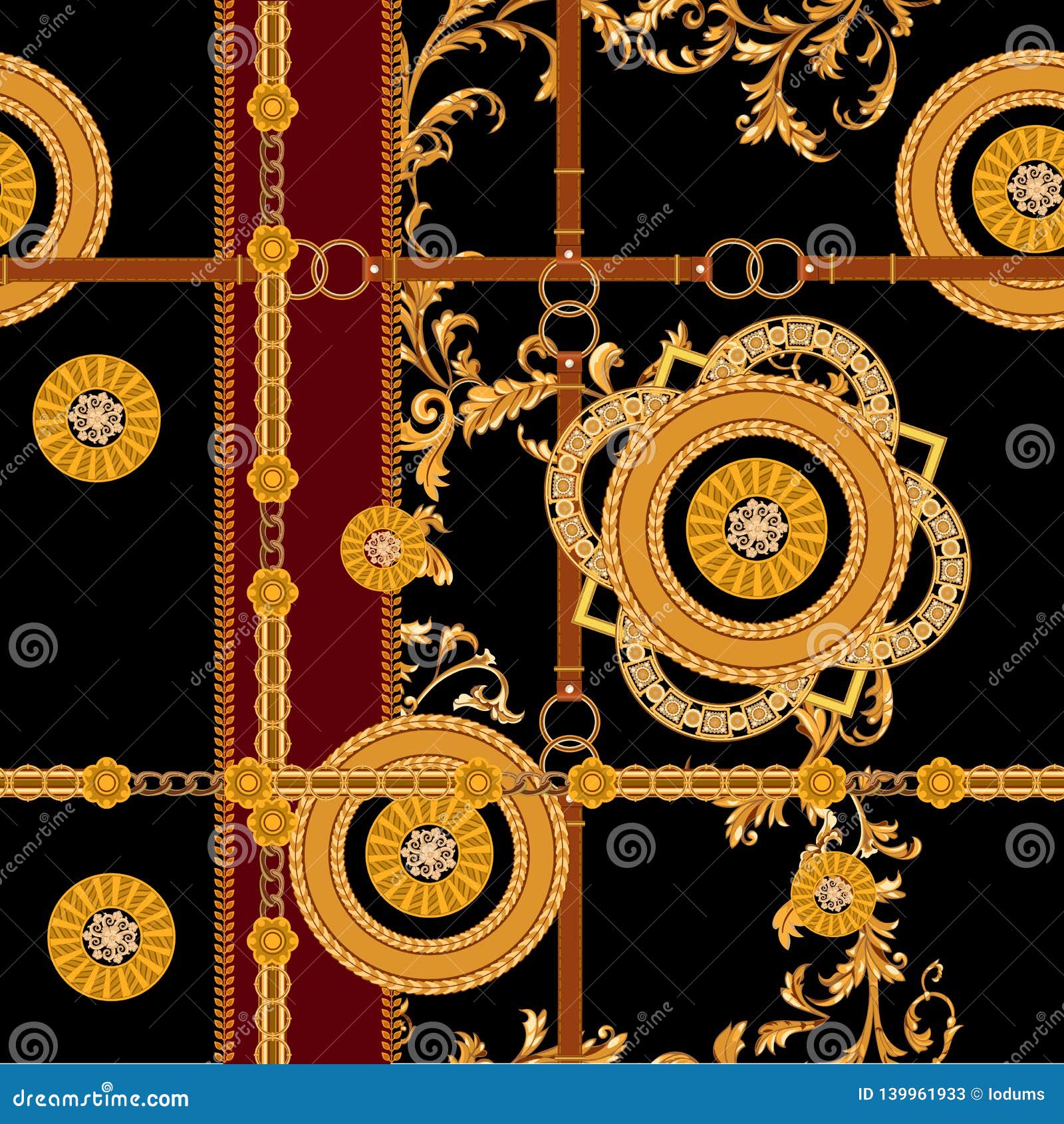 Baroque Seamless Pattern with Chains. Vector Patch for Print, Fabric ...