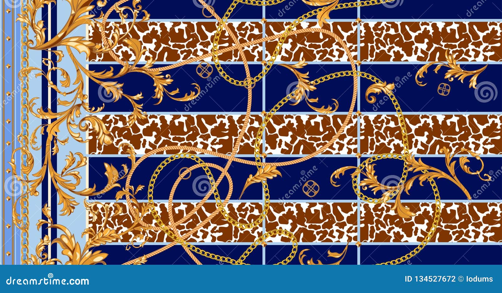 Baroque Seamless Pattern with Golden Chains and Stucco. Vector Patch ...