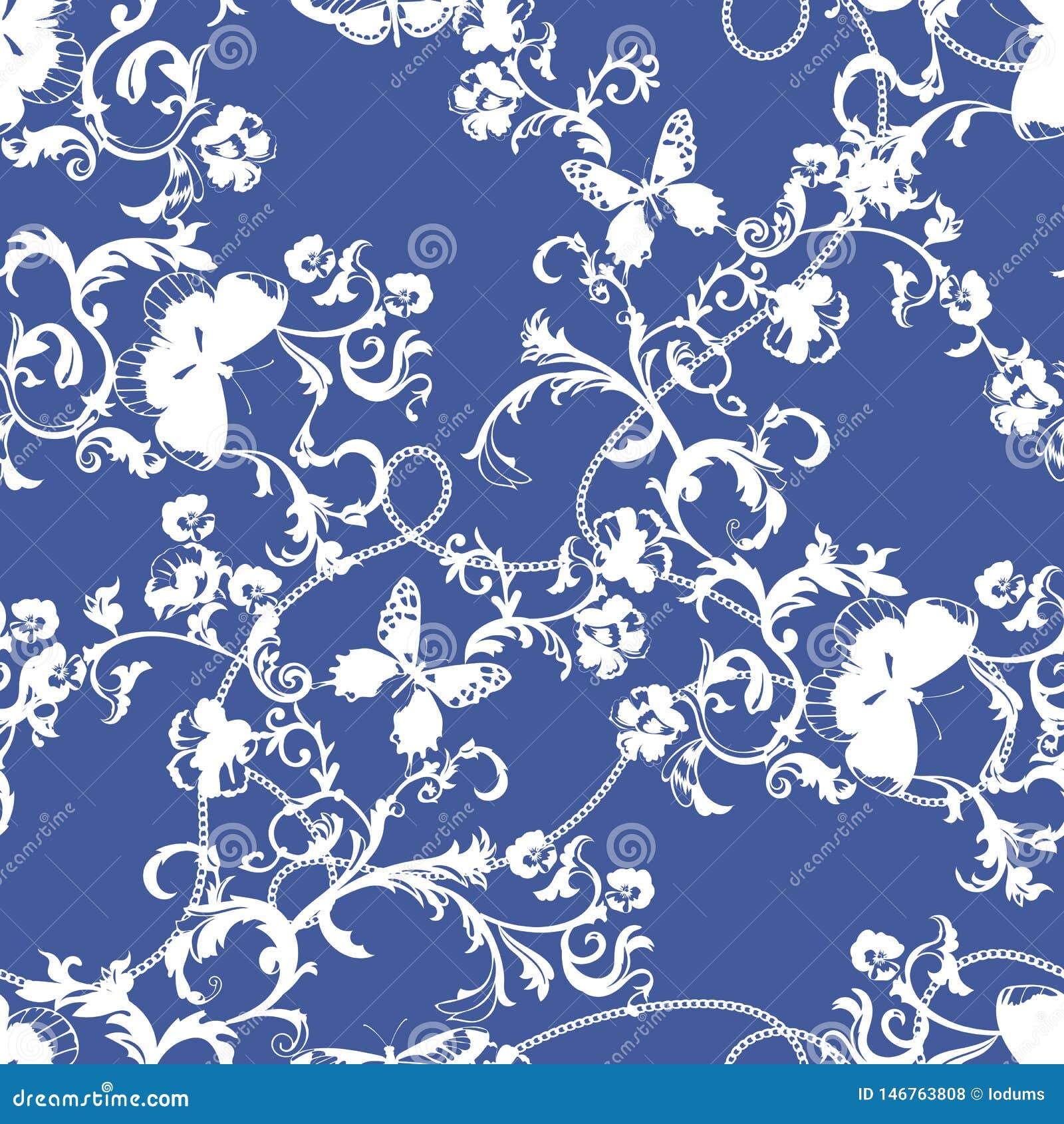Baroque Seamless Pattern with Silhouette of Chains and Flowers. Vector ...