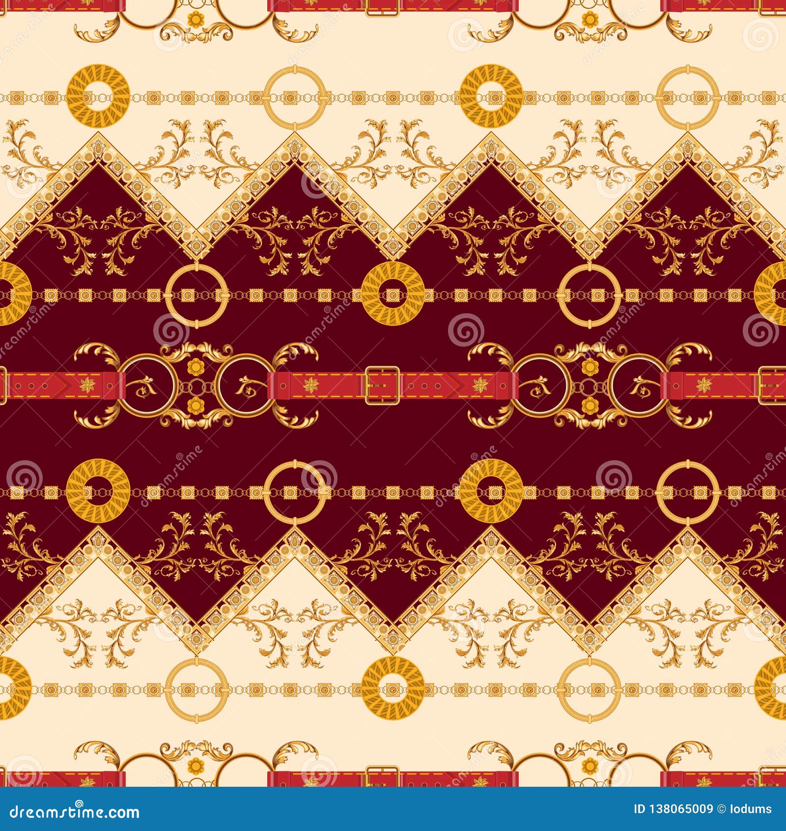Baroque Striped Pattern with Golden Chains and Belts. Seamless Patch ...