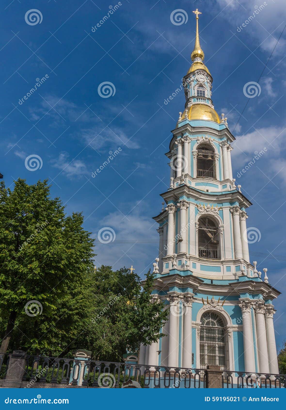 Baroque Style Bell Tower Along the River Stock Image - Image of blue ...